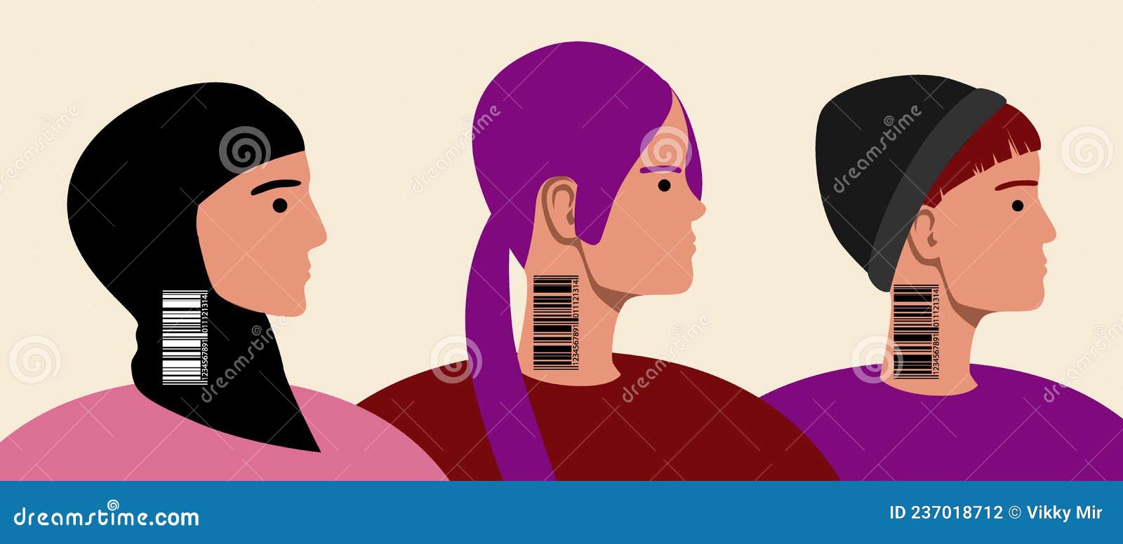 People with Barcode, Person Recognition, Flat Vector Stock Illustration ...
