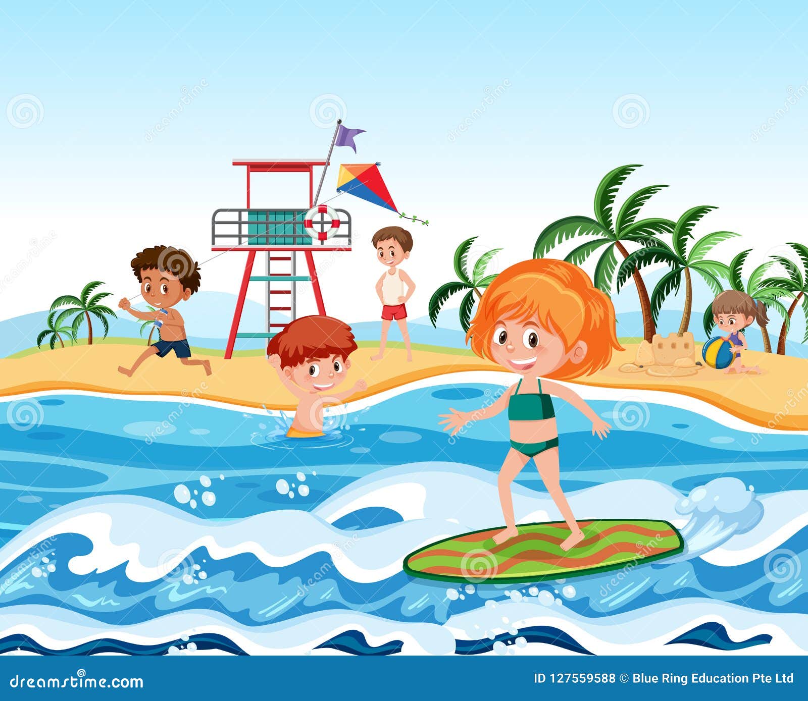 People at the beach stock vector. Illustration of sand - 127559588