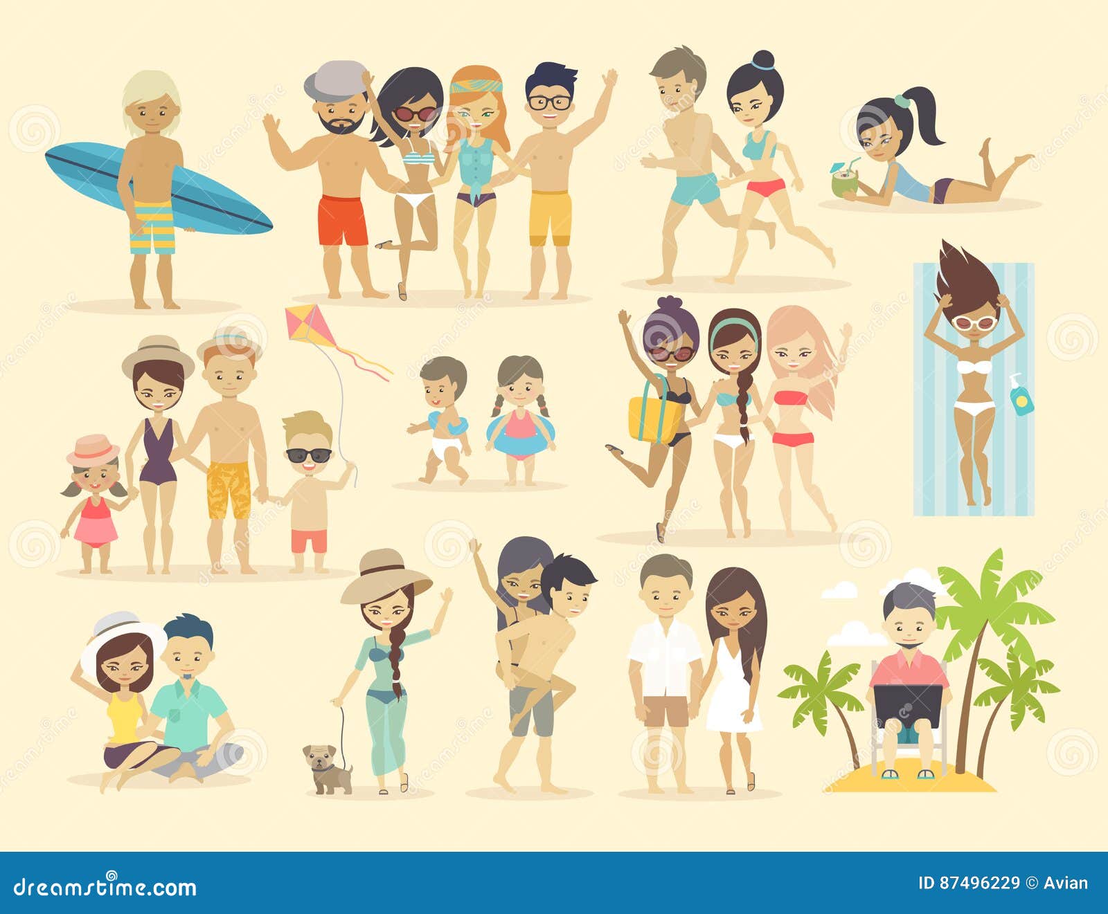 People on the beach. stock vector. Illustration of sand - 87496229
