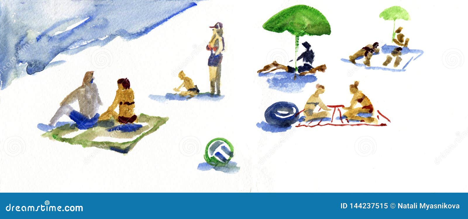 People on the Beach. Watercolor Hand Drawn Illustration Stock ...