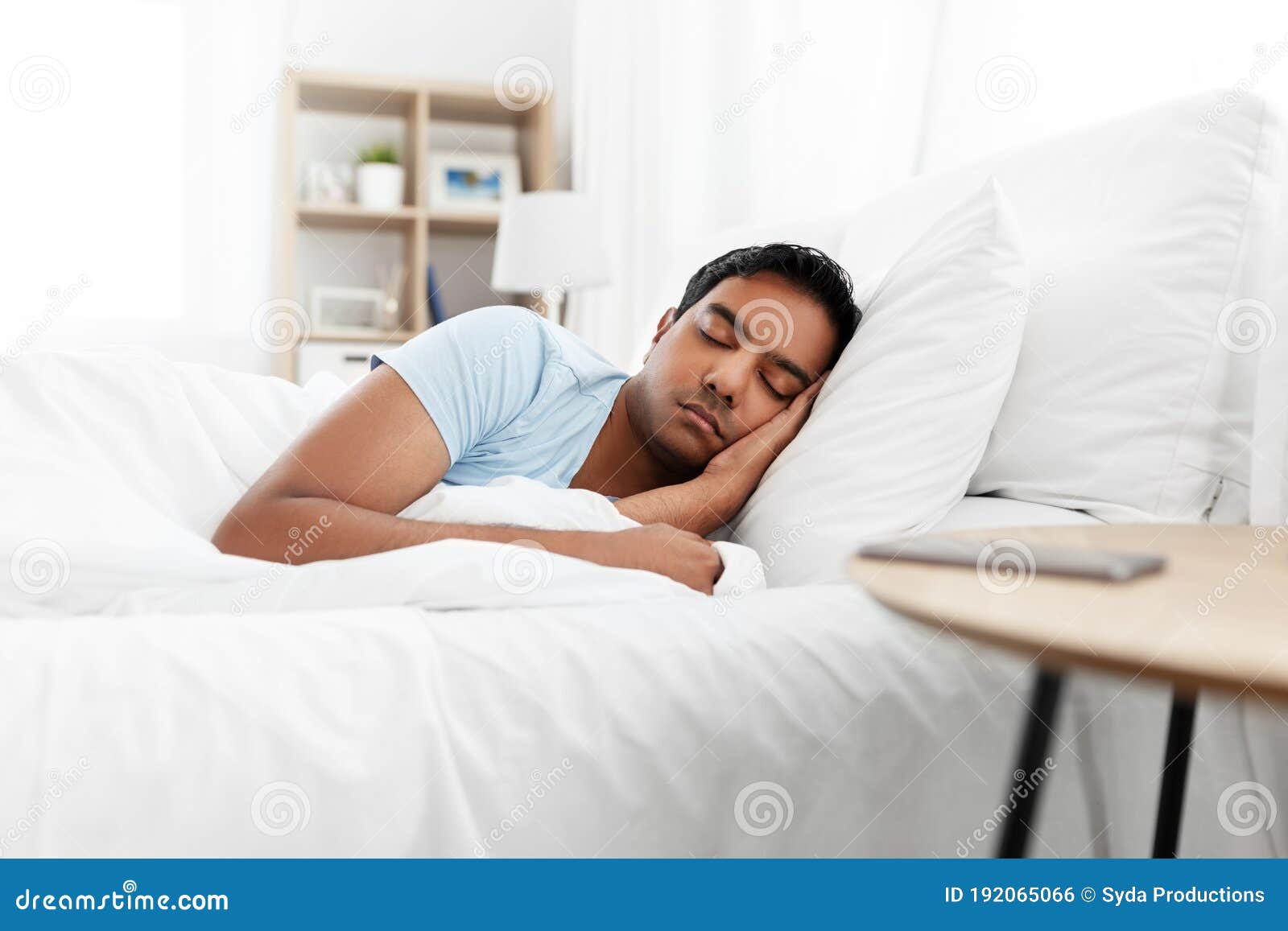 Indian Man Sleeping in Bed at Home Stock Photo - Image of relax ...