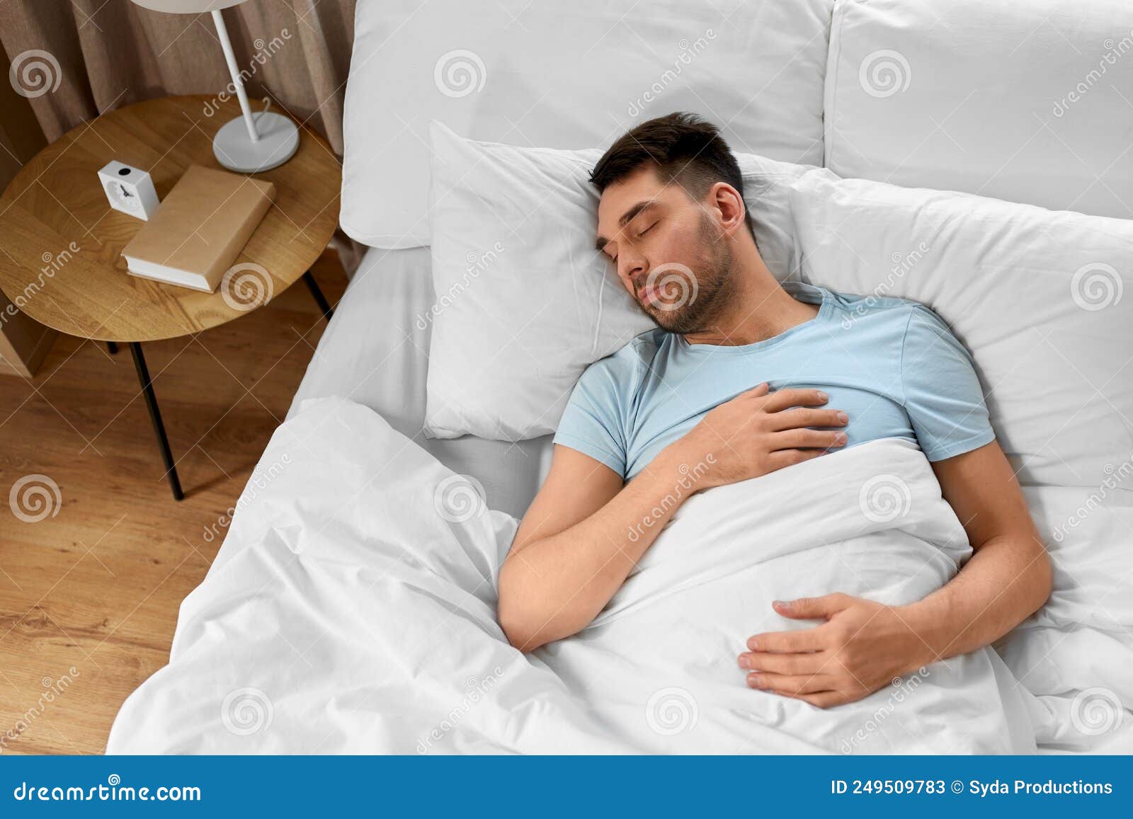 Man Sleeping in Bed at Home Stock Image - Image of bedclothes, bedtime ...
