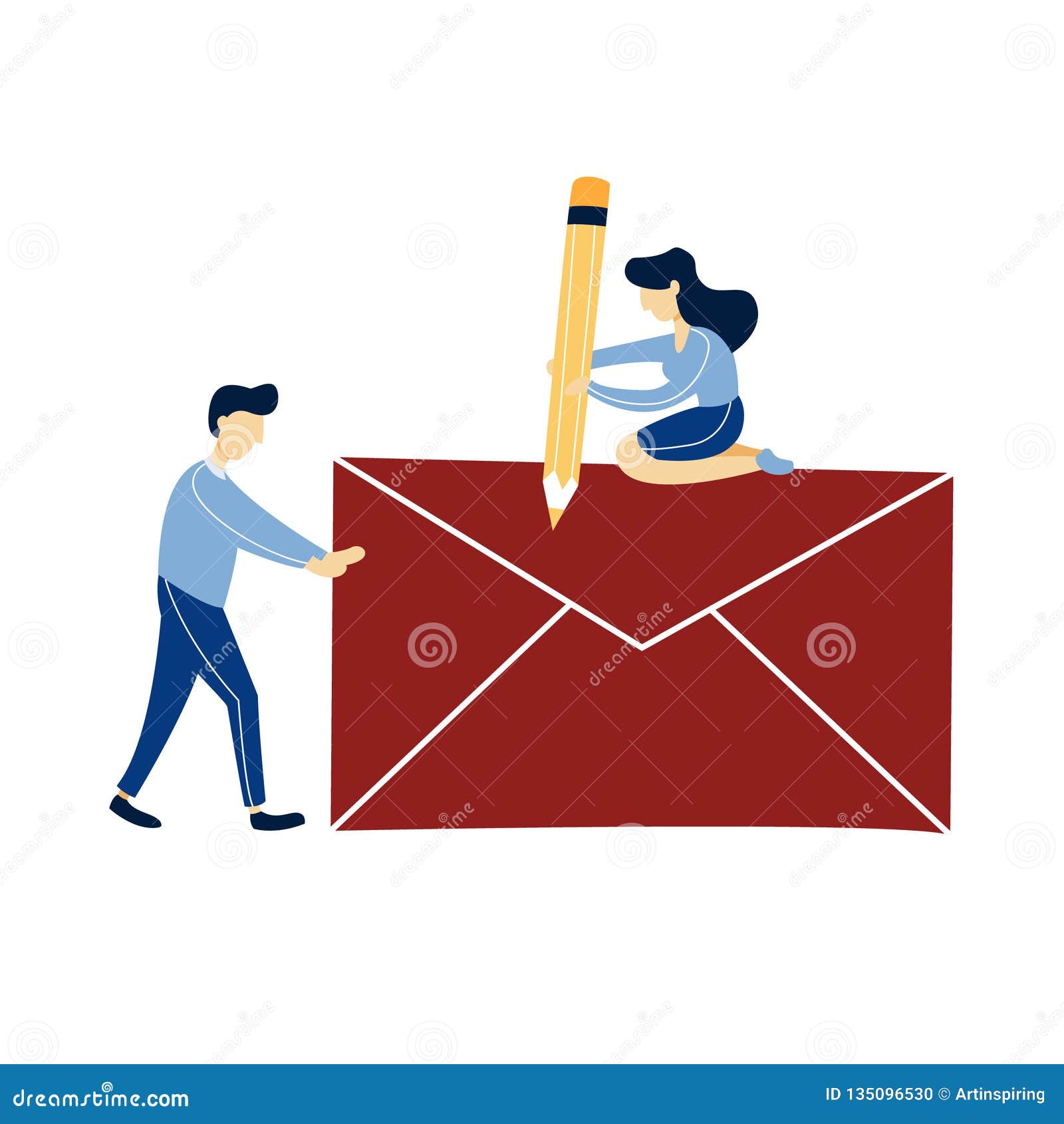 People at the Big Envelope. Writing Message Stock Vector - Illustration ...