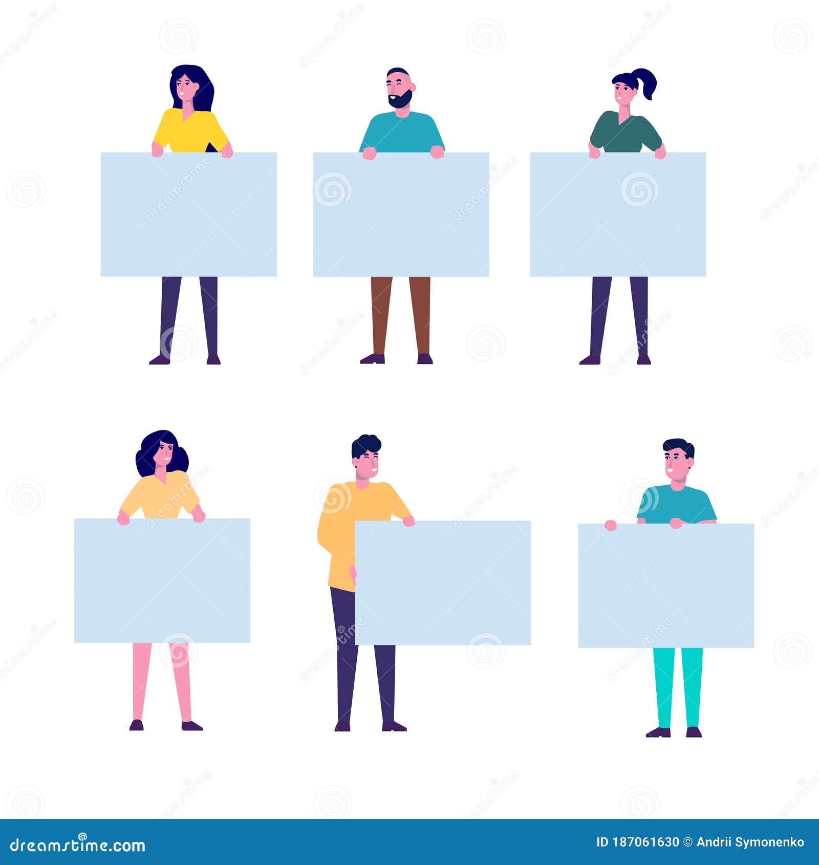 People with Blank Banner. Different Characters Set. Stock Illustration ...