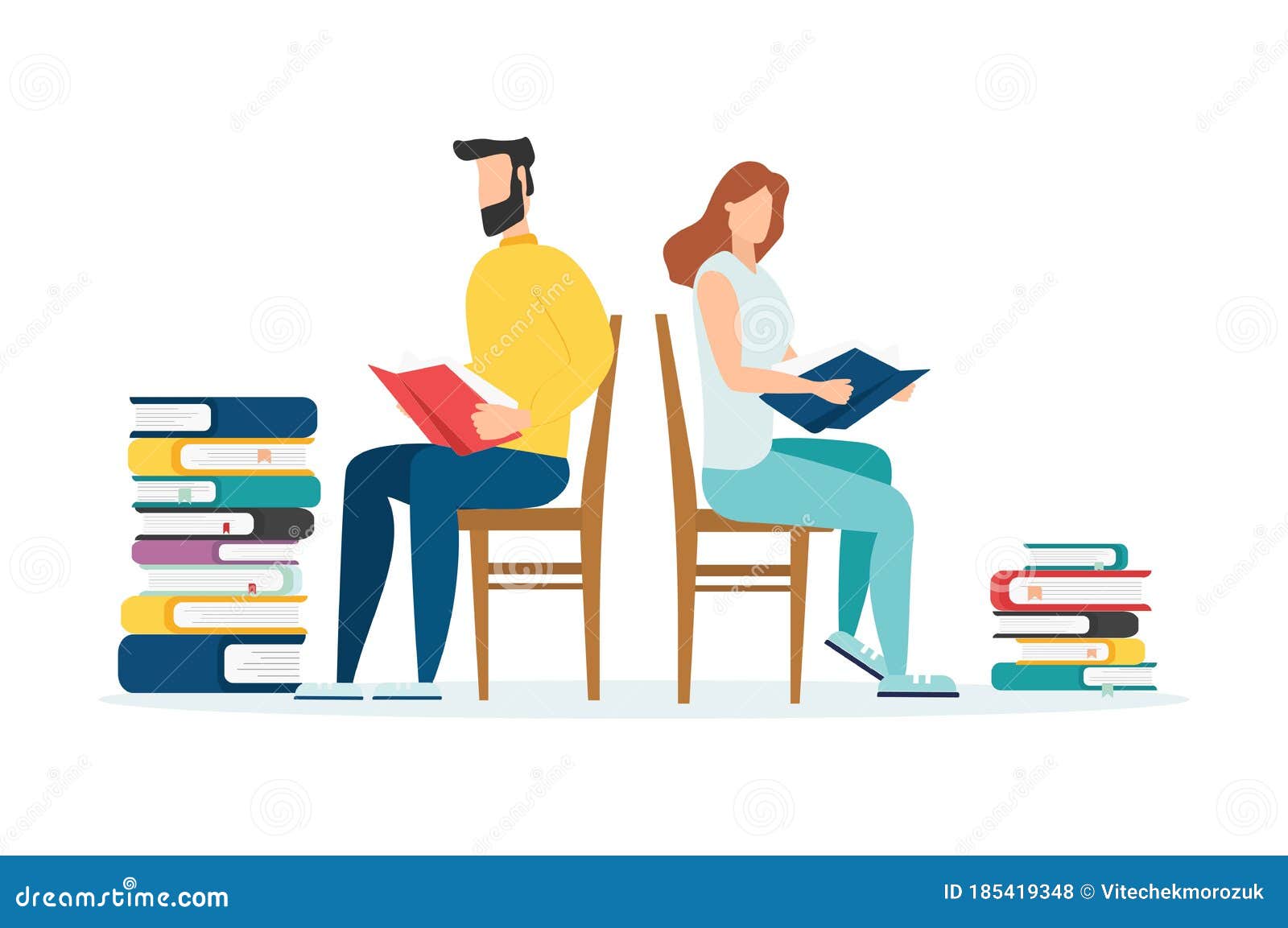 People with Books, on Books, Flat Style on a White Background, Vector ...