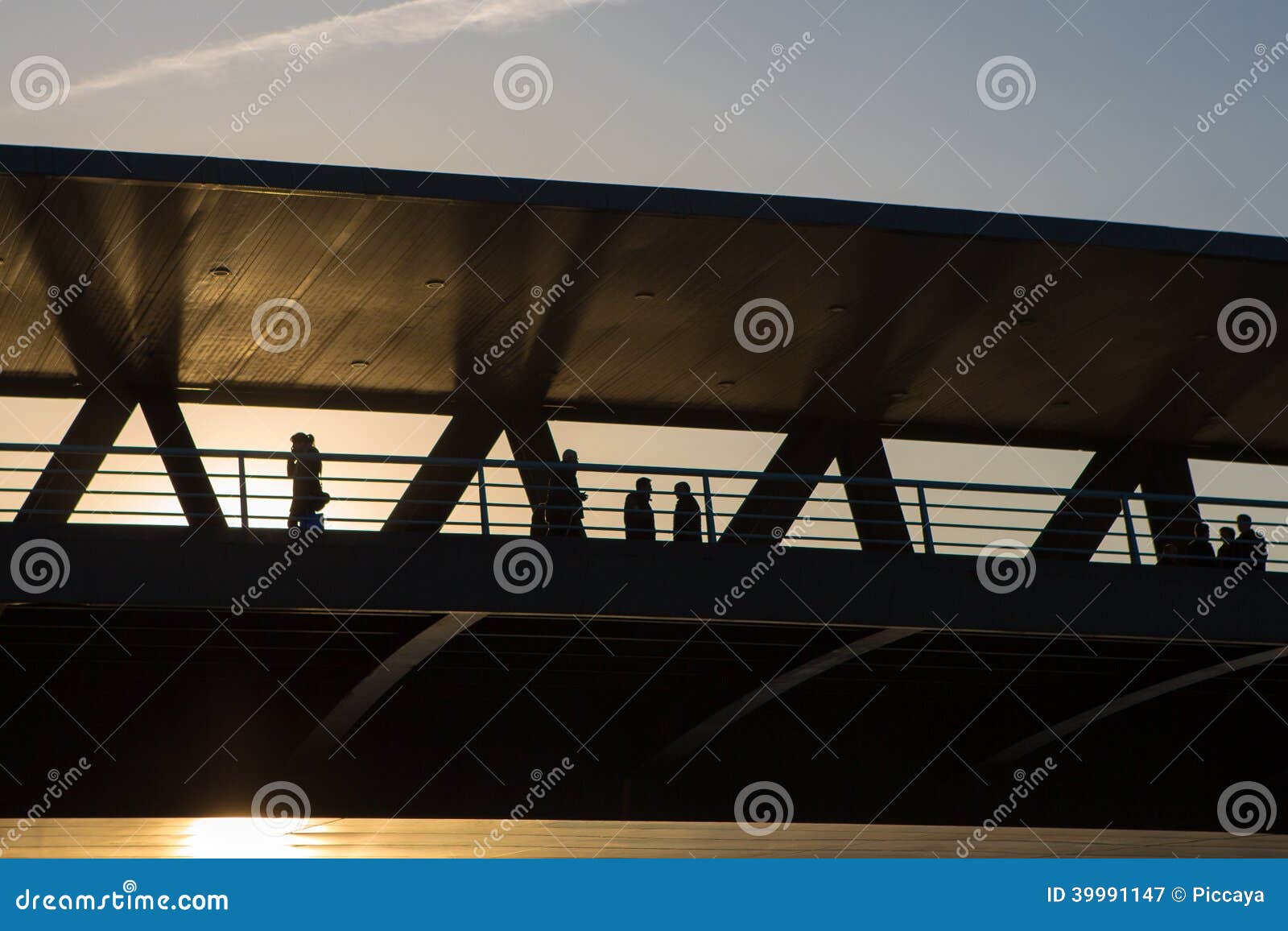 People on the Bridge with Sunset Stock Image - Image of standing, human ...