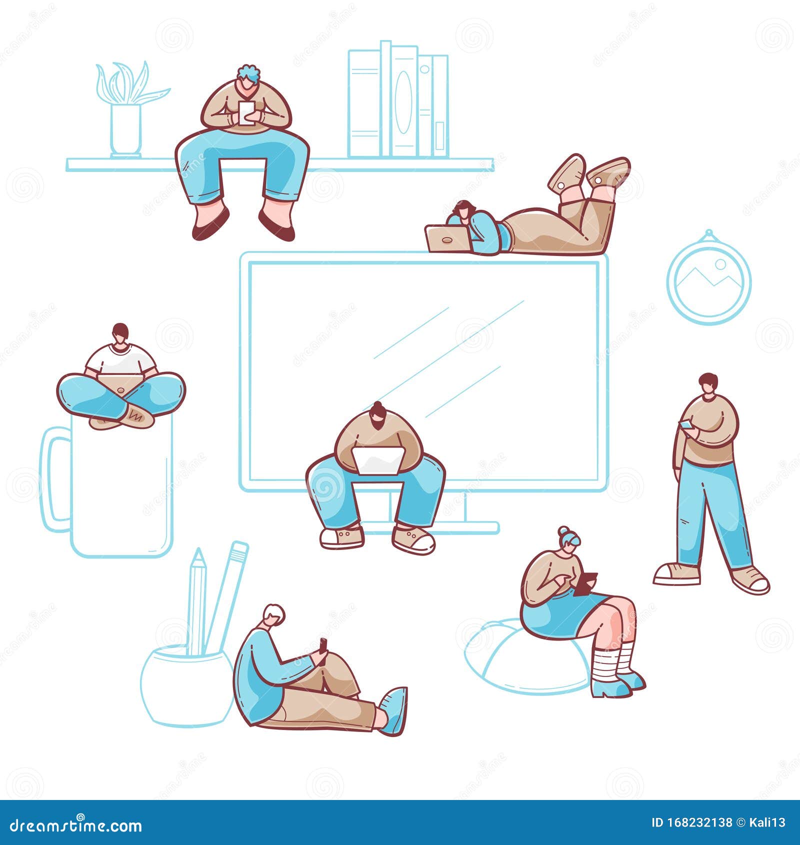 People browsing Internet stock vector. Illustration of group - 168232138