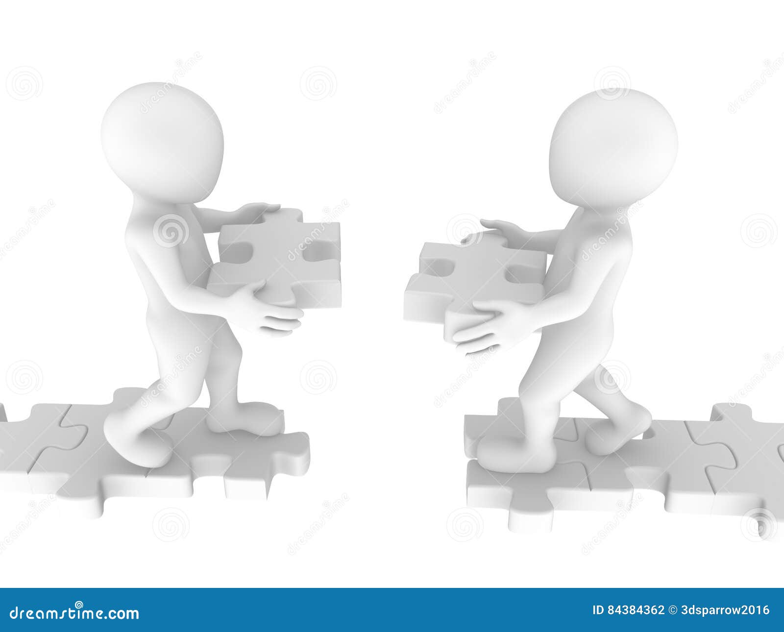 People Build the Bridge from Puzzle Pieces. Stock Illustration ...