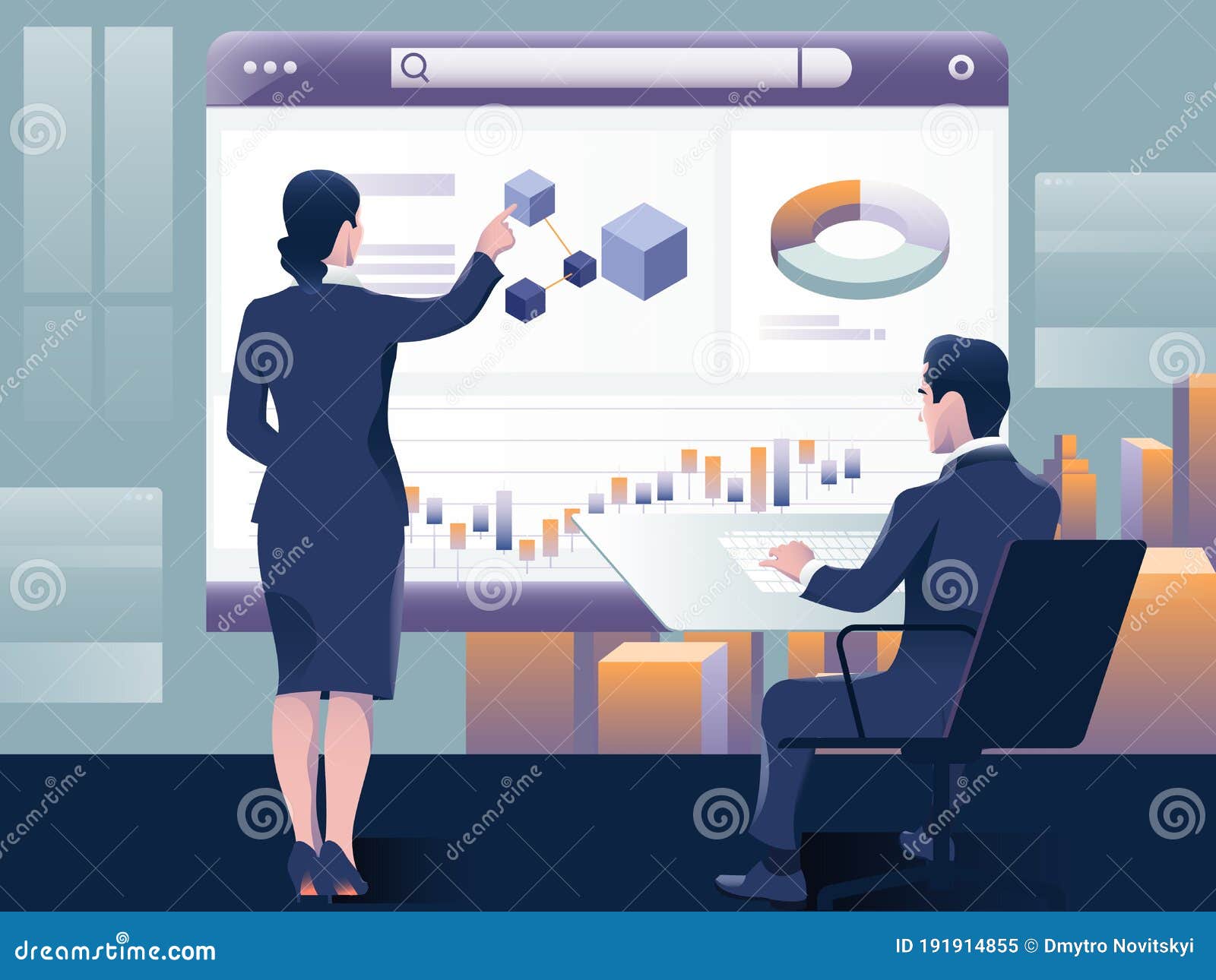 People Build a Dashboard and Interact with Graphs.Modern Flat Design ...