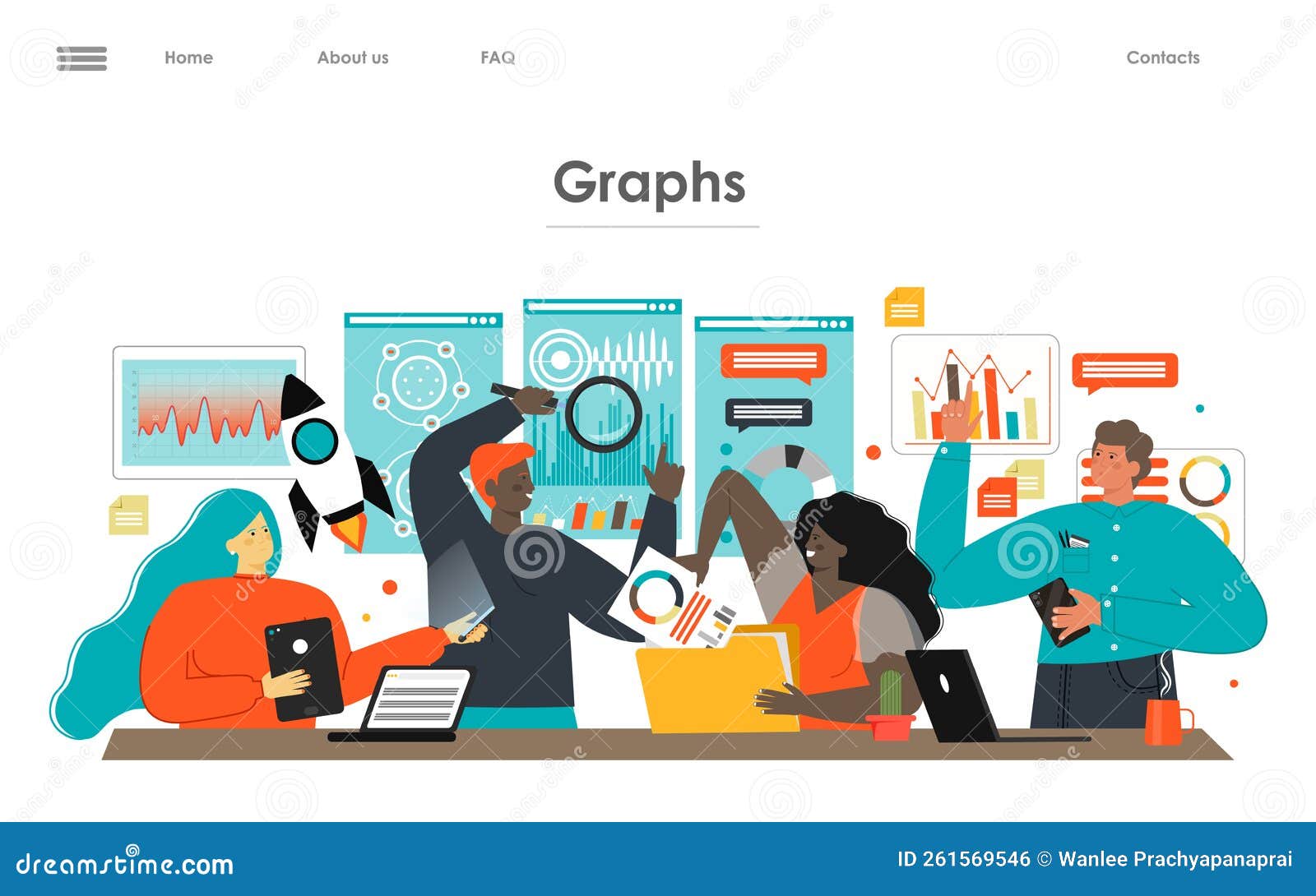 People Build Dashboard and Interact with Graphs Stock Vector ...