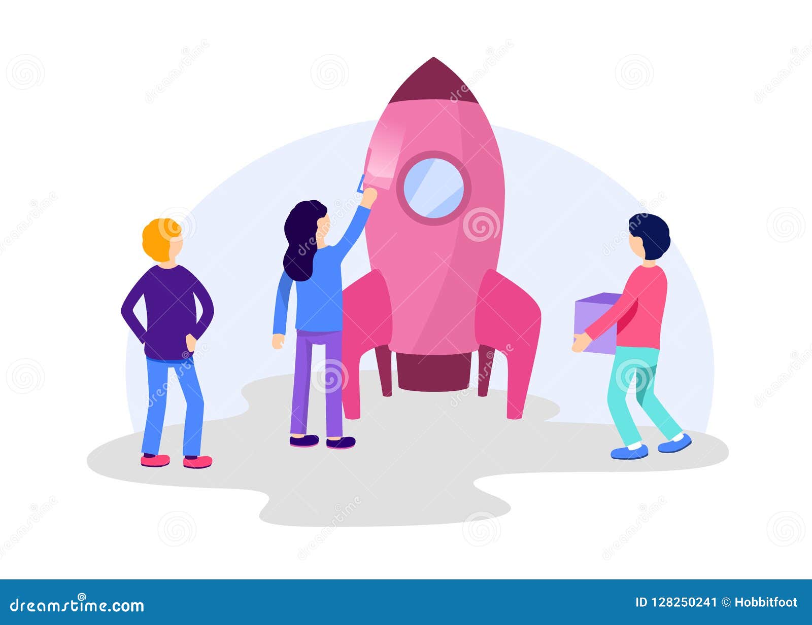 People Build Space Rocket Launch. Startup Creative Idea. Teamwork and ...