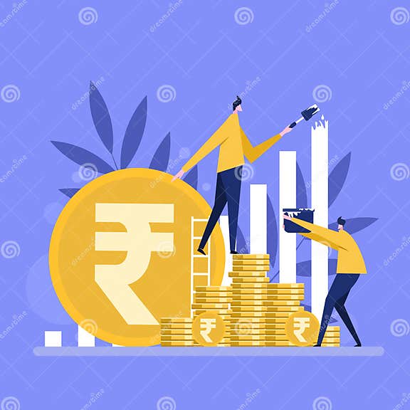 People Working To Grow the Income in Indian Rupee. Stock Vector ...