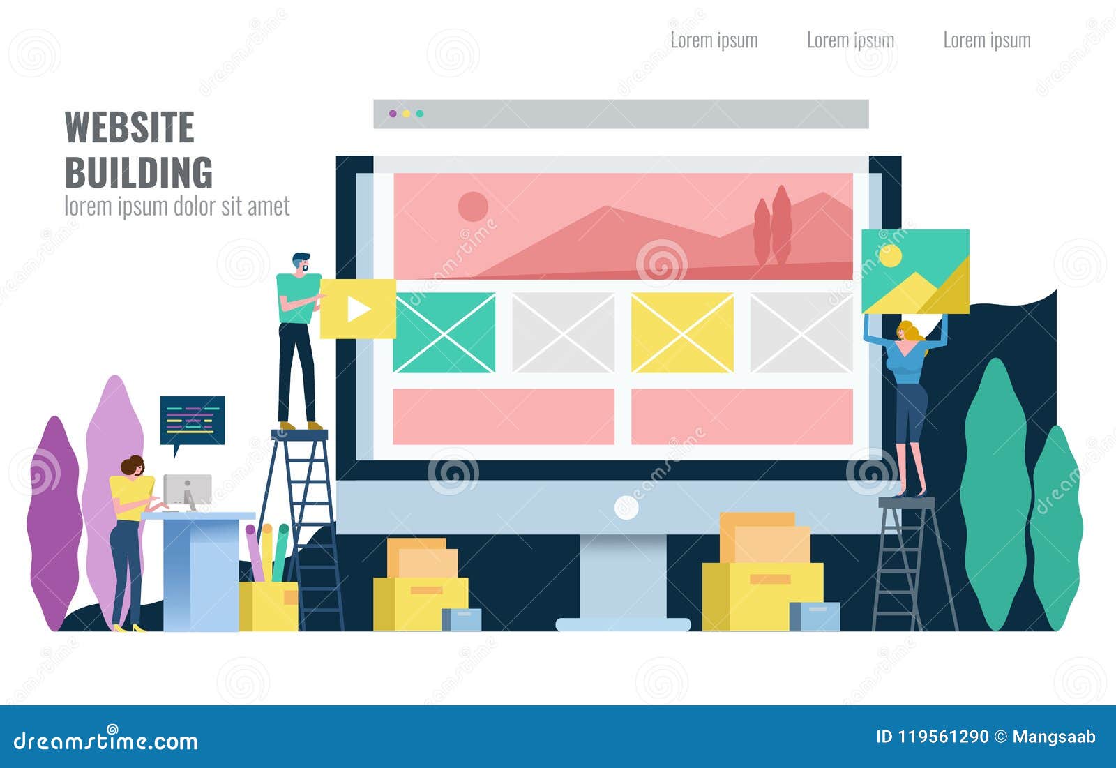 People building website. stock vector. Illustration of modern - 119561290