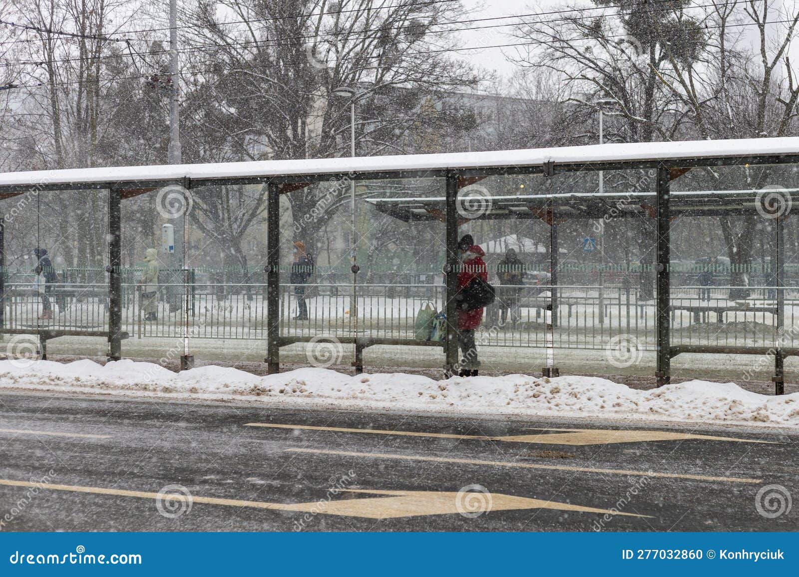 People at the Bus Stop in Snowy Winter Stock Photo - Image of frost ...