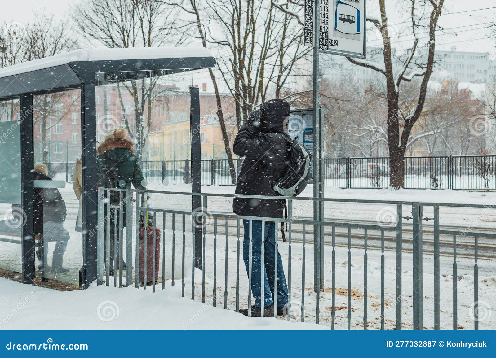 People at the Bus Stop in Snowy Winter Stock Image - Image of nature ...