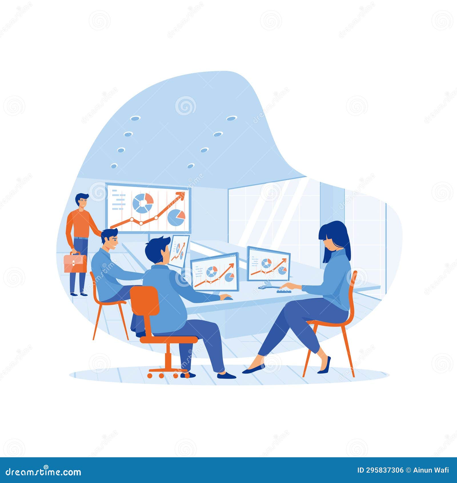 People at Business Training Look at Presentation with Graphics that ...