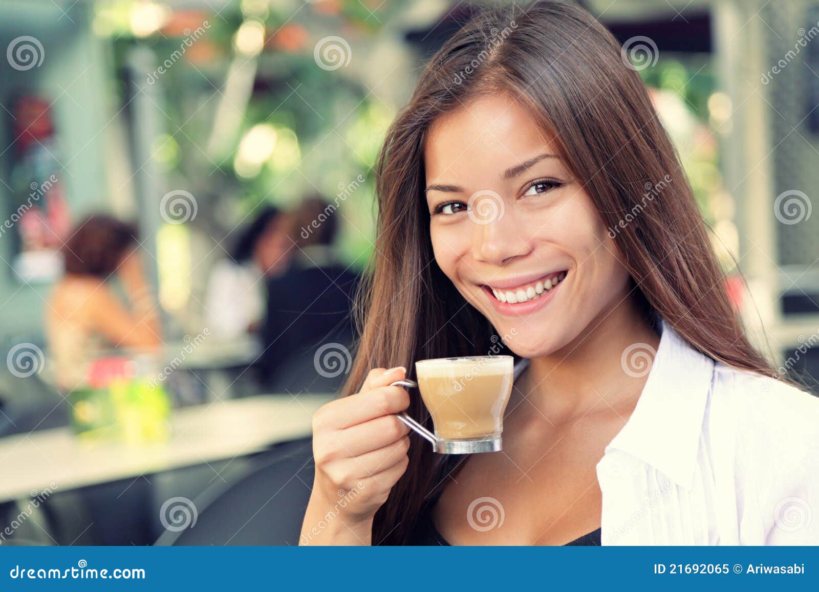 People on Cafe - Woman Drinking Coffee Stock Image - Image of ...