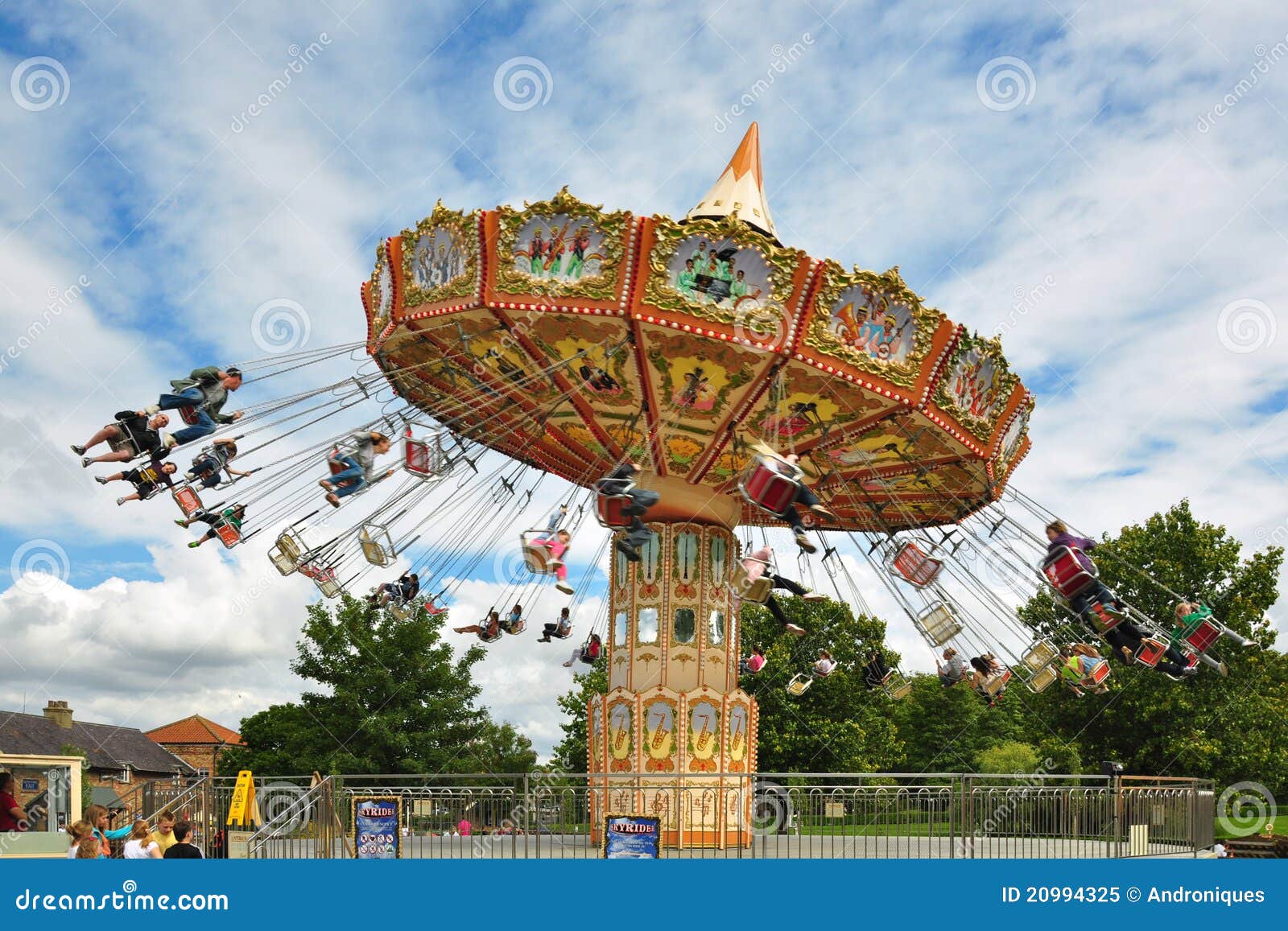 People on Carousel Under Blue Sky with Clouds Editorial Image - Image ...