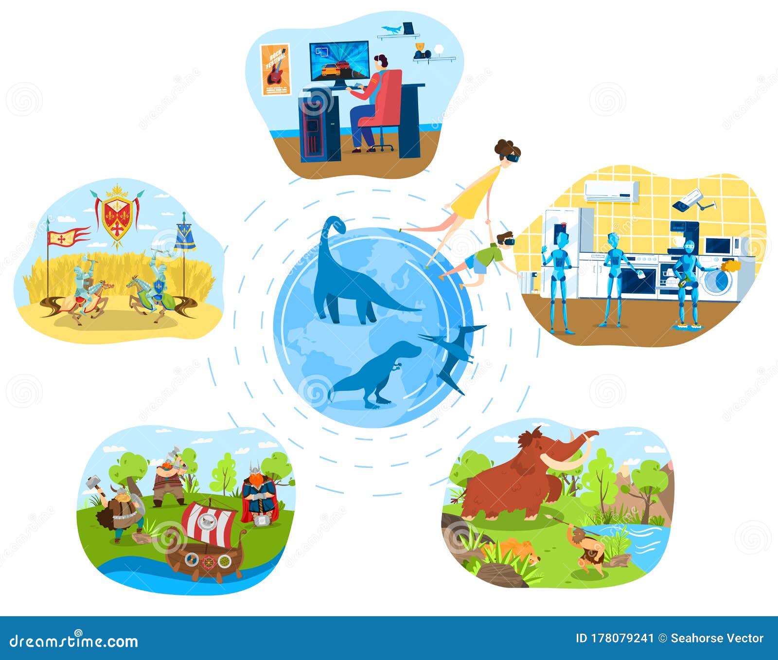 People Cartoon Characters Explore World in Virtual Reality Glasses ...