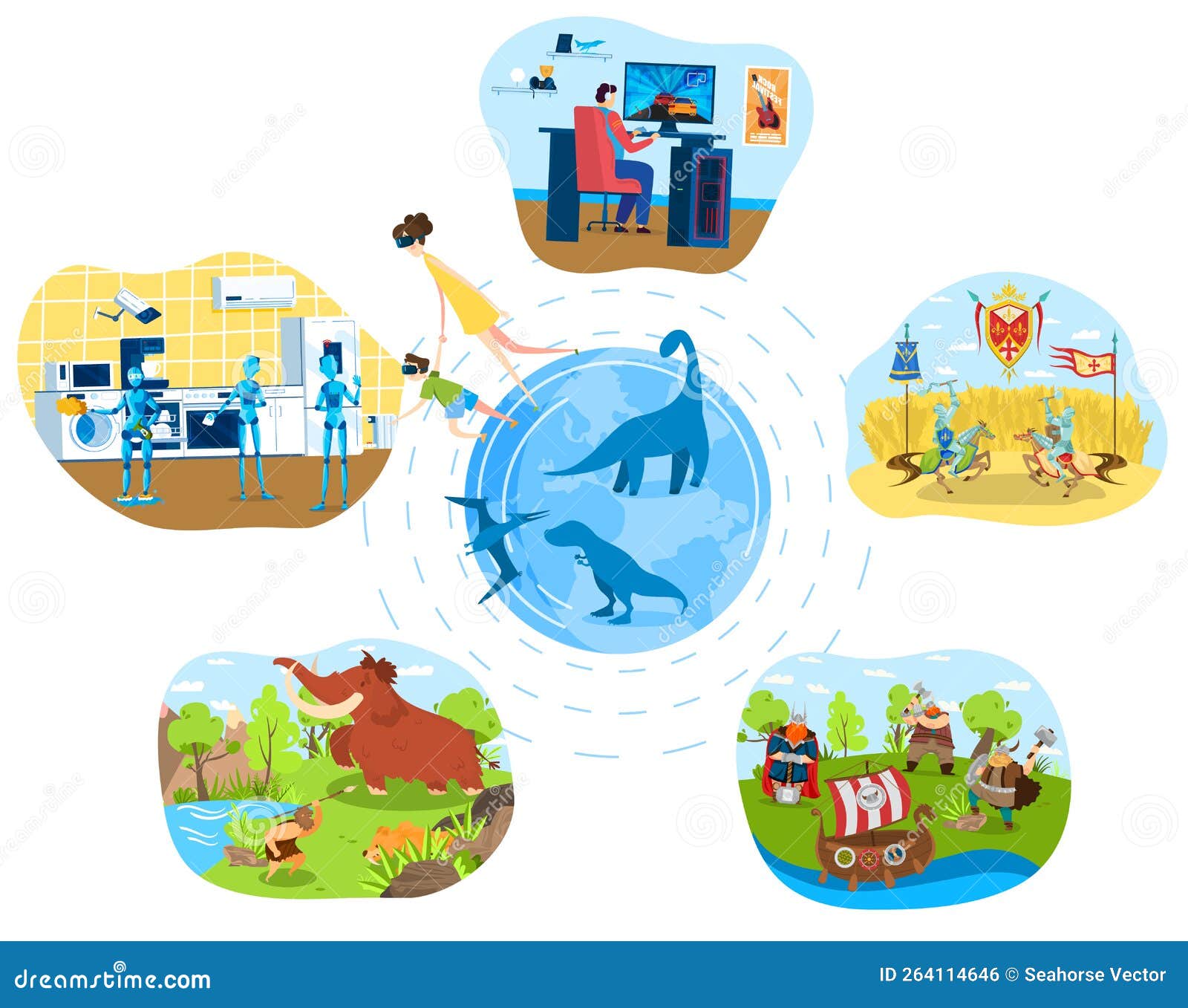 People Cartoon Characters Explore World in Virtual Reality Glasses ...