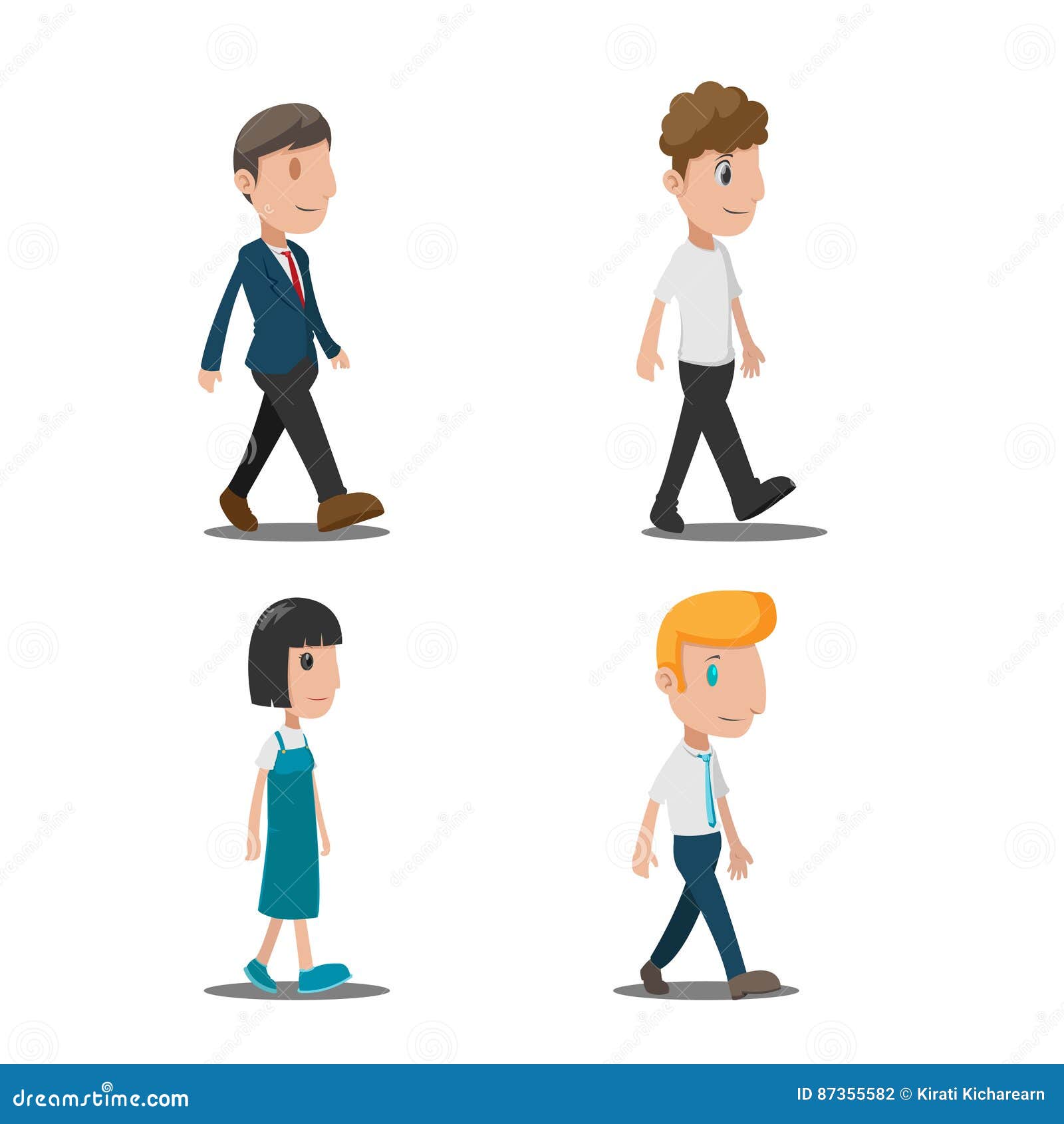 People Cartoon Walk Collection Set Vector Stock Illustration ...