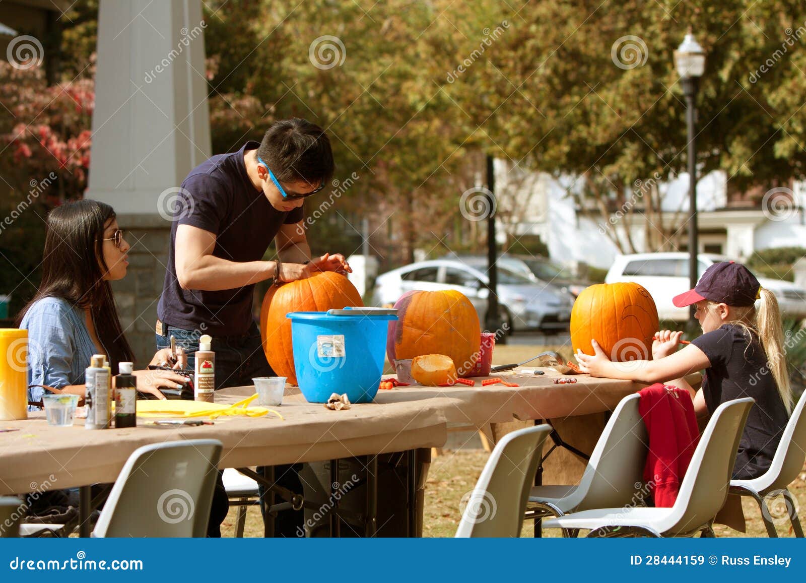 People Carve and Paint Halloween Pumpkins Editorial Stock Image - Image ...