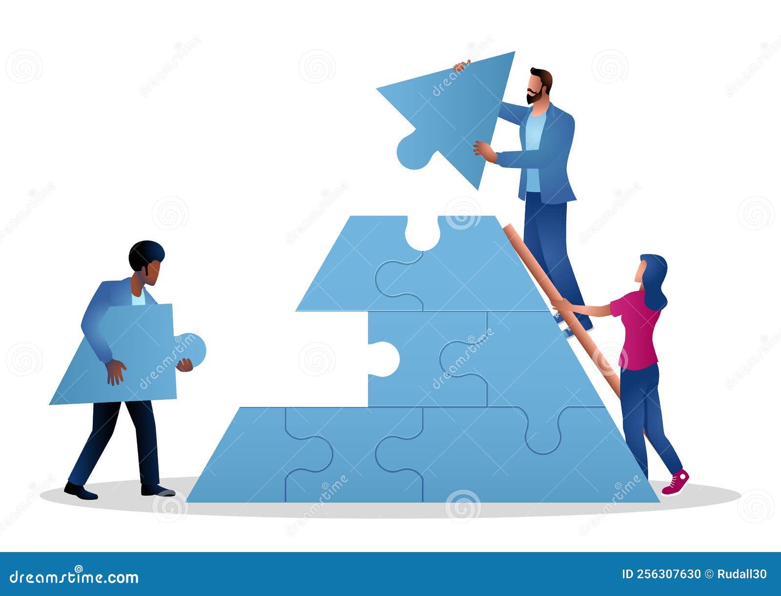People in Casual Wear Building a Triangle Shape Puzzle Stock Vector ...
