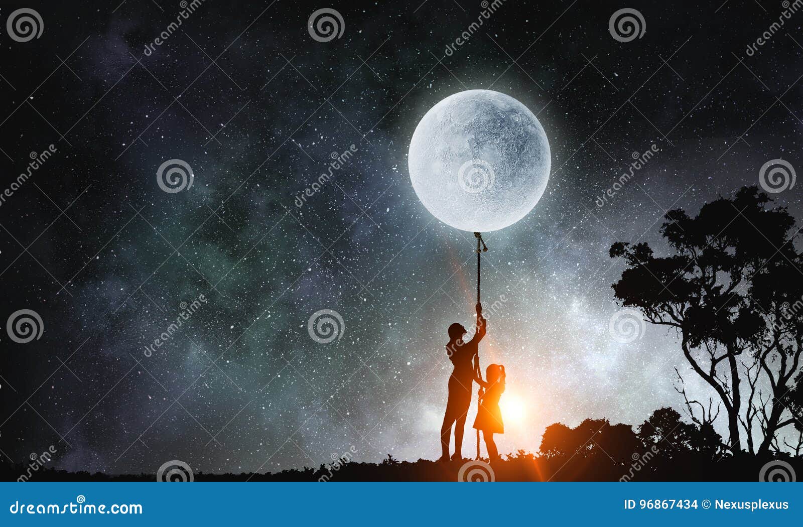 People catching moon stock photo. Image of embrace, people - 96867434