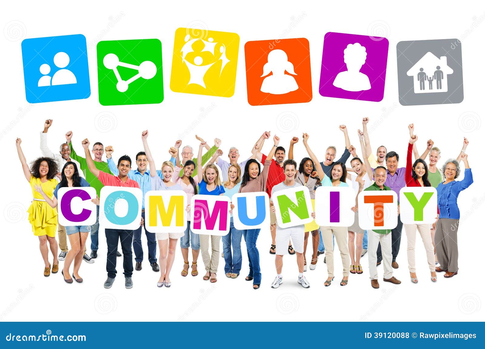 People Celebrating and Holding Word Community Stock Photo - Image of ...
