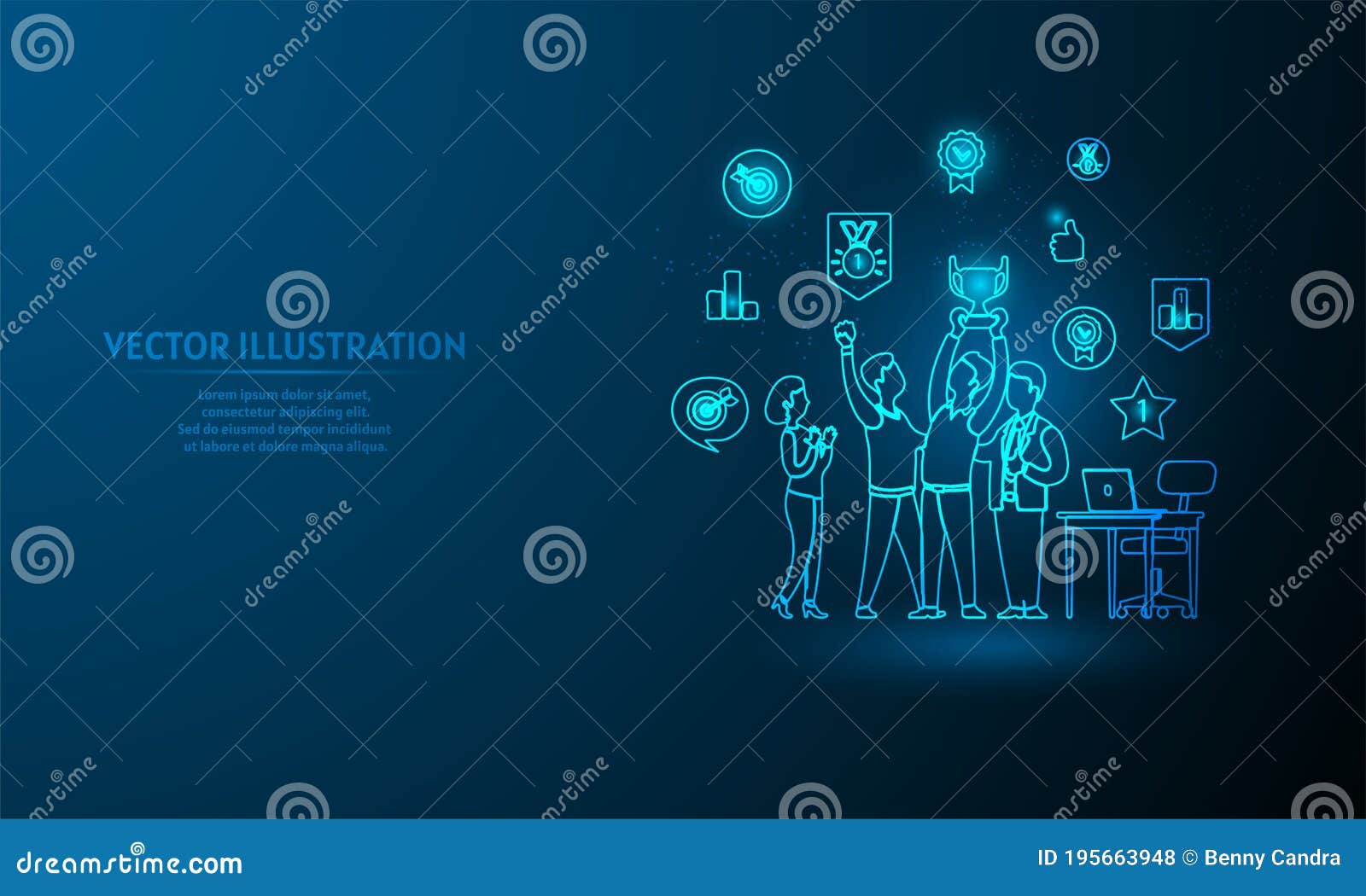 People Celebrating Success Team Teamwork Workers on Blue Abstract ...