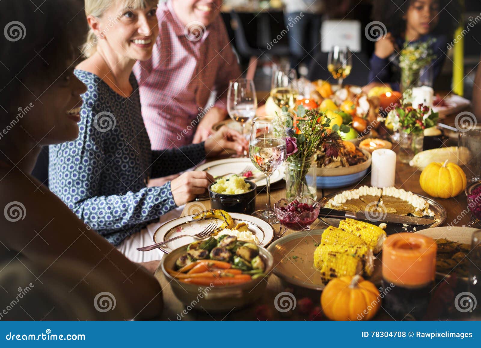 People Celebrating Thanksgiving Holiday Tradition Concept Stock Photo ...
