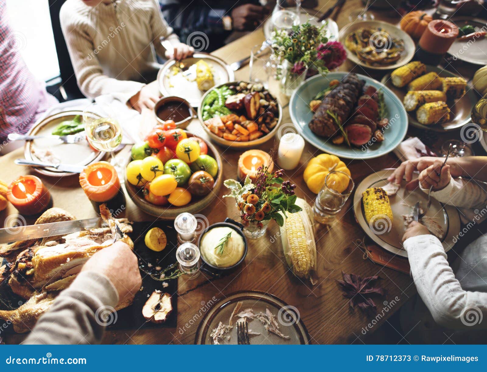 People Celebrating Thanksgiving Holiday Tradition Concept Stock Image ...