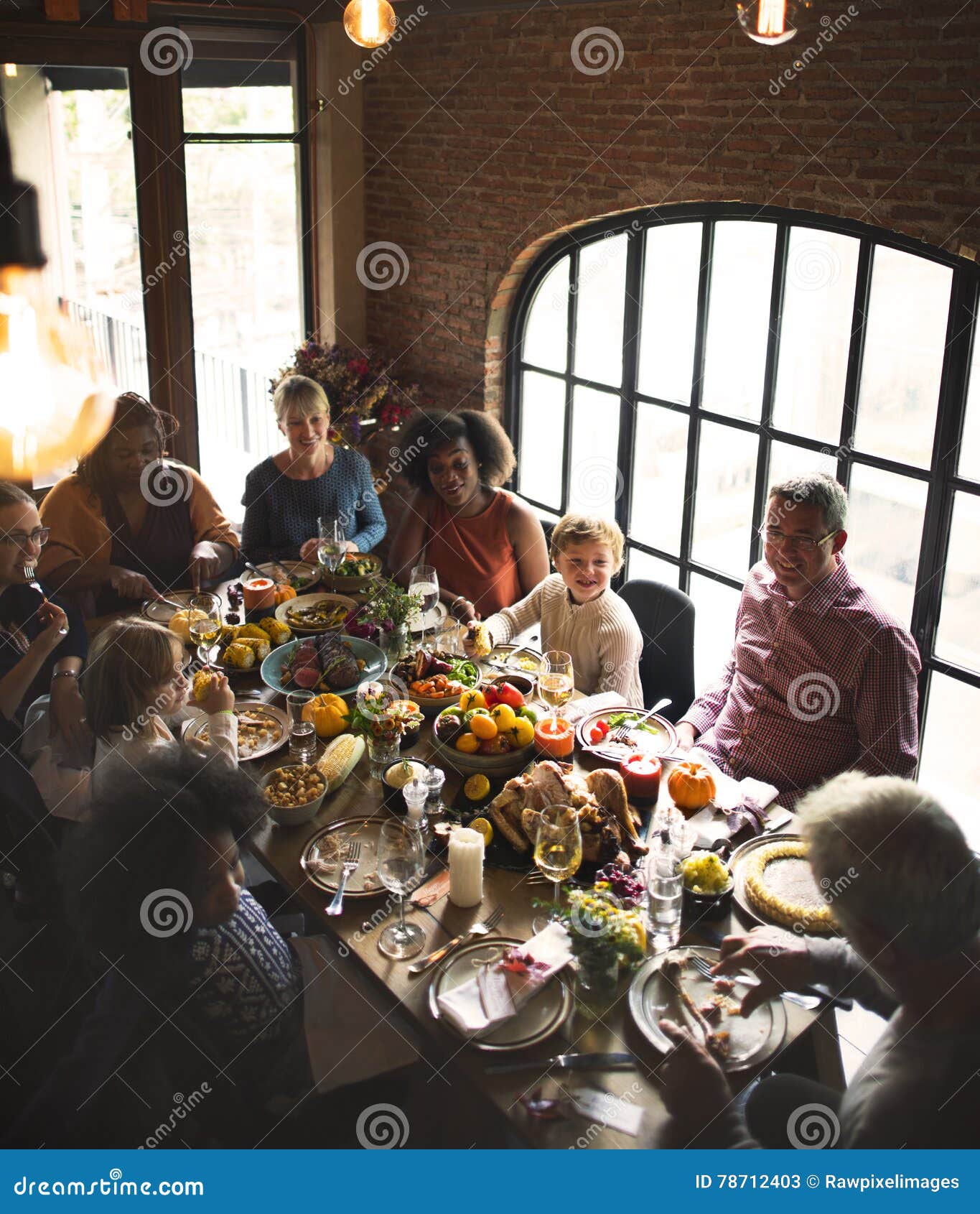 People Celebrating Thanksgiving Holiday Tradition Concept Stock Image ...