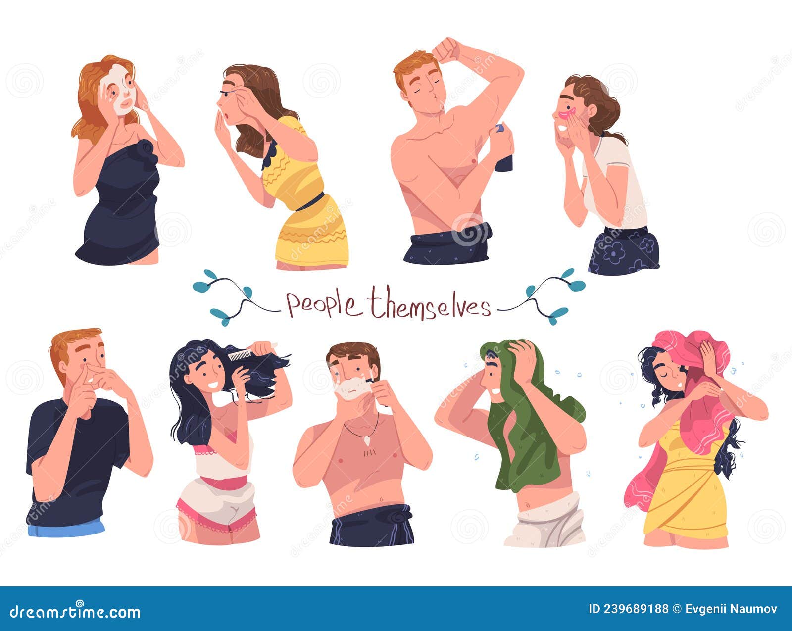 People Character In The Bathroom Doing Hygiene Procedure Brushing Hair