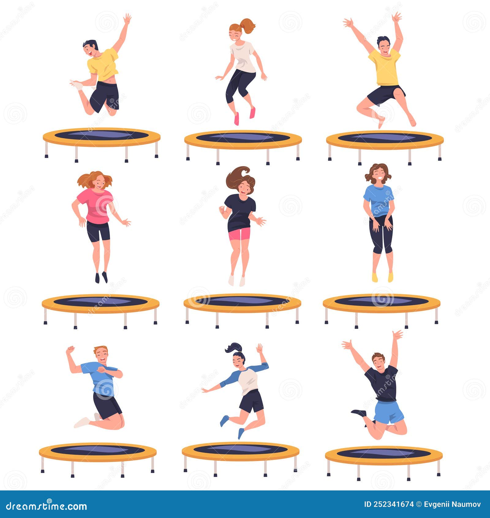 People Character Jumping and Bouncing on Trampoline Engaged in ...
