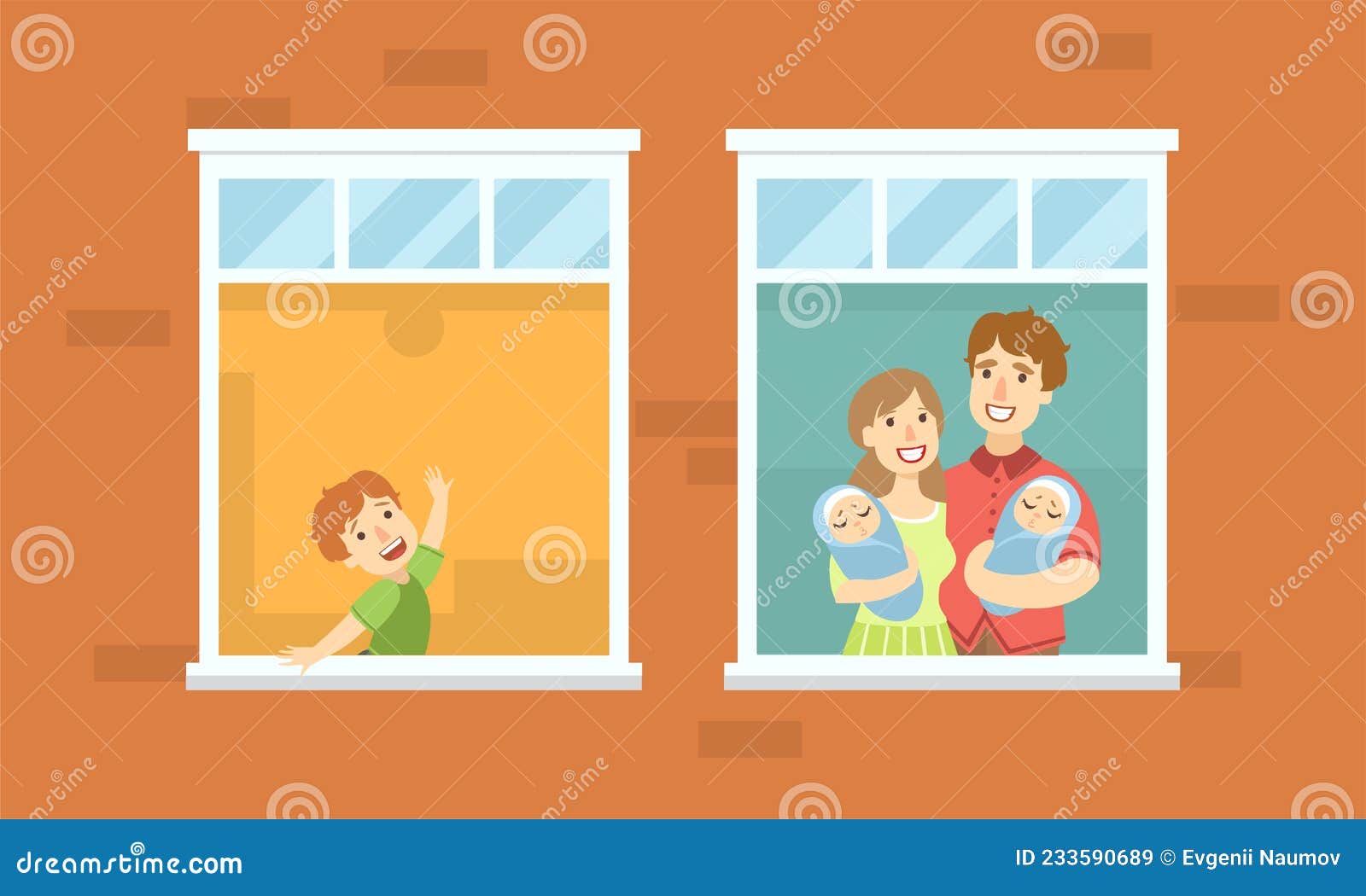 People Character Looking Out from Open Window Vector Illustration Stock ...