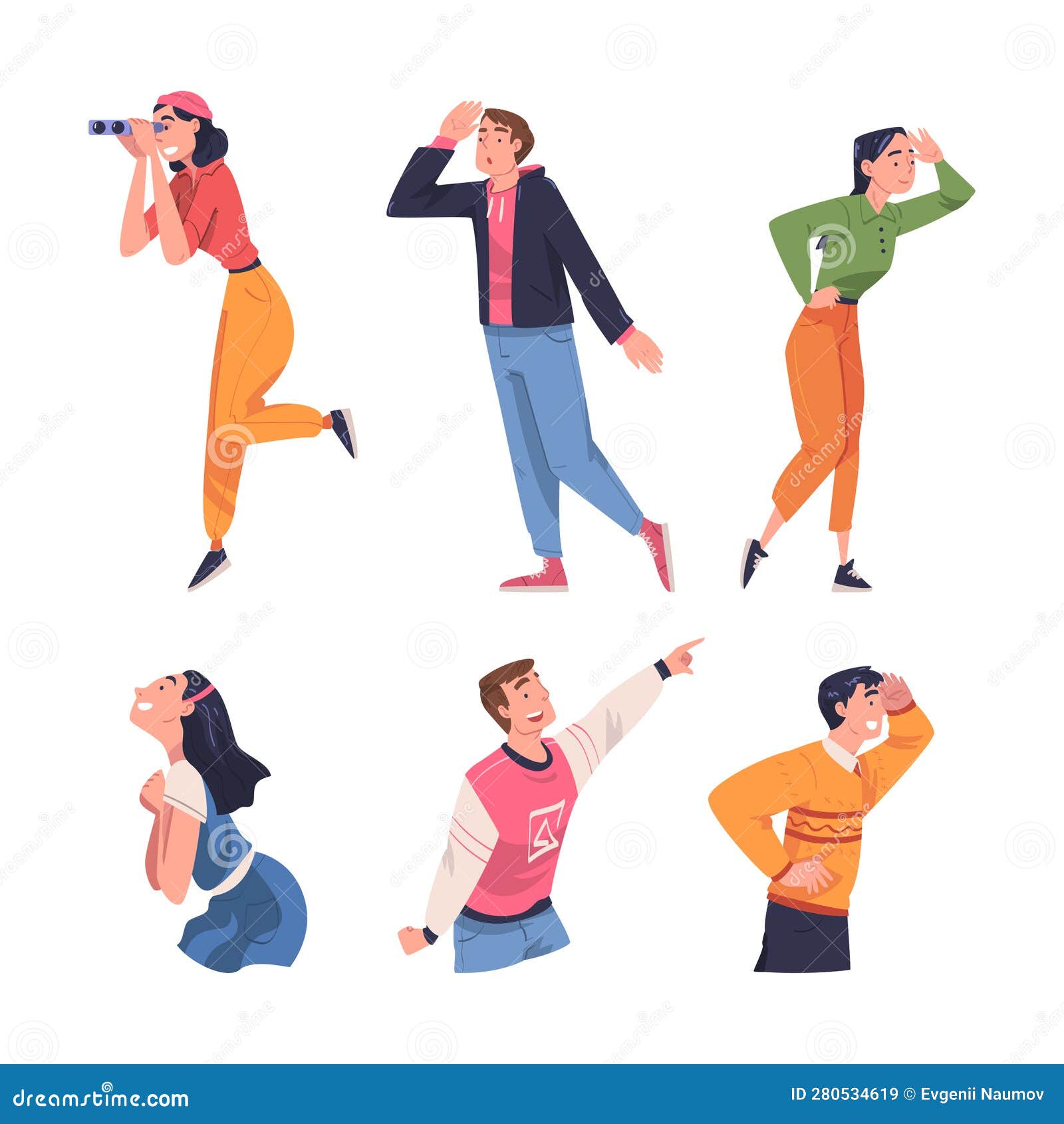 People Character Looking at Something Interesting with Different Face ...