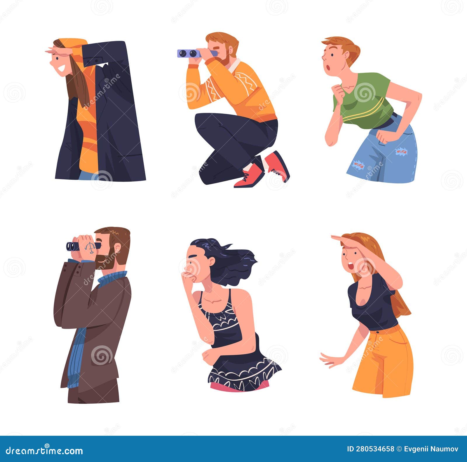 People Character Looking at Something Interesting with Different Face ...