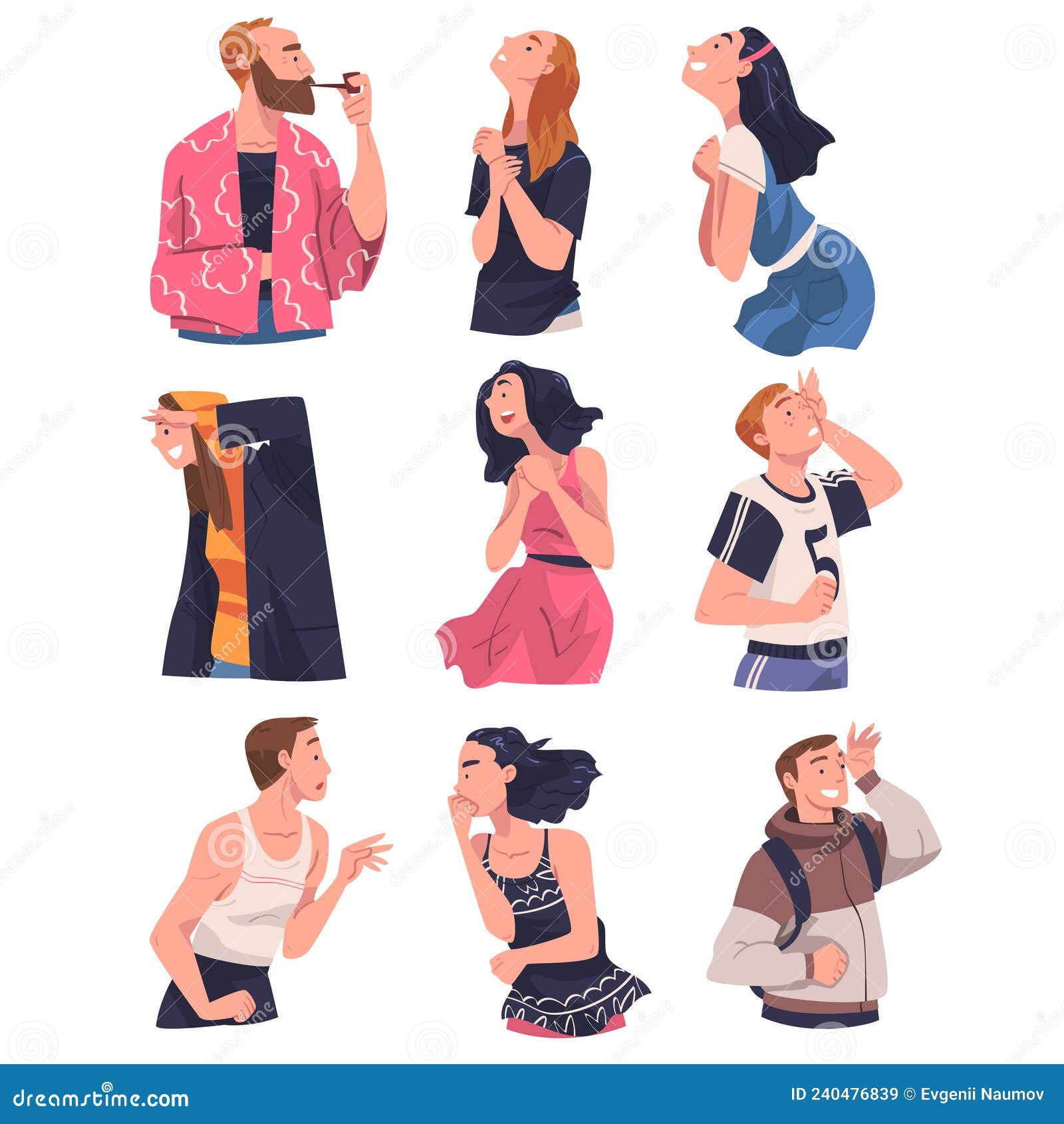 People Character Looking at Something Interesting with Different Face ...