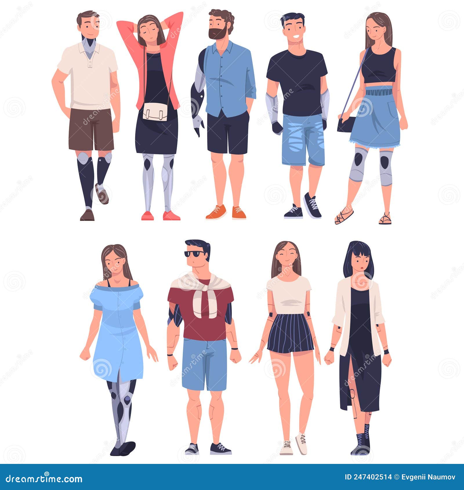 People Character with Robotic Body Parts or Prosthesis Functioning ...