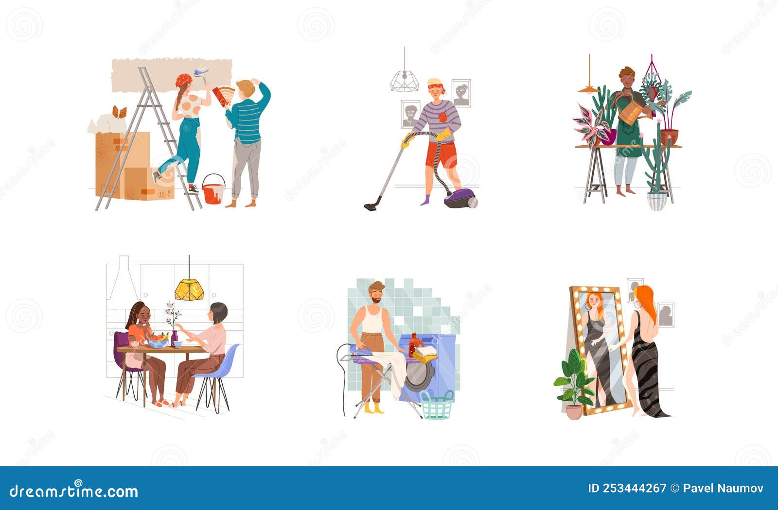 People Character Spending Weekend at Home Vector Illustration Set Stock ...