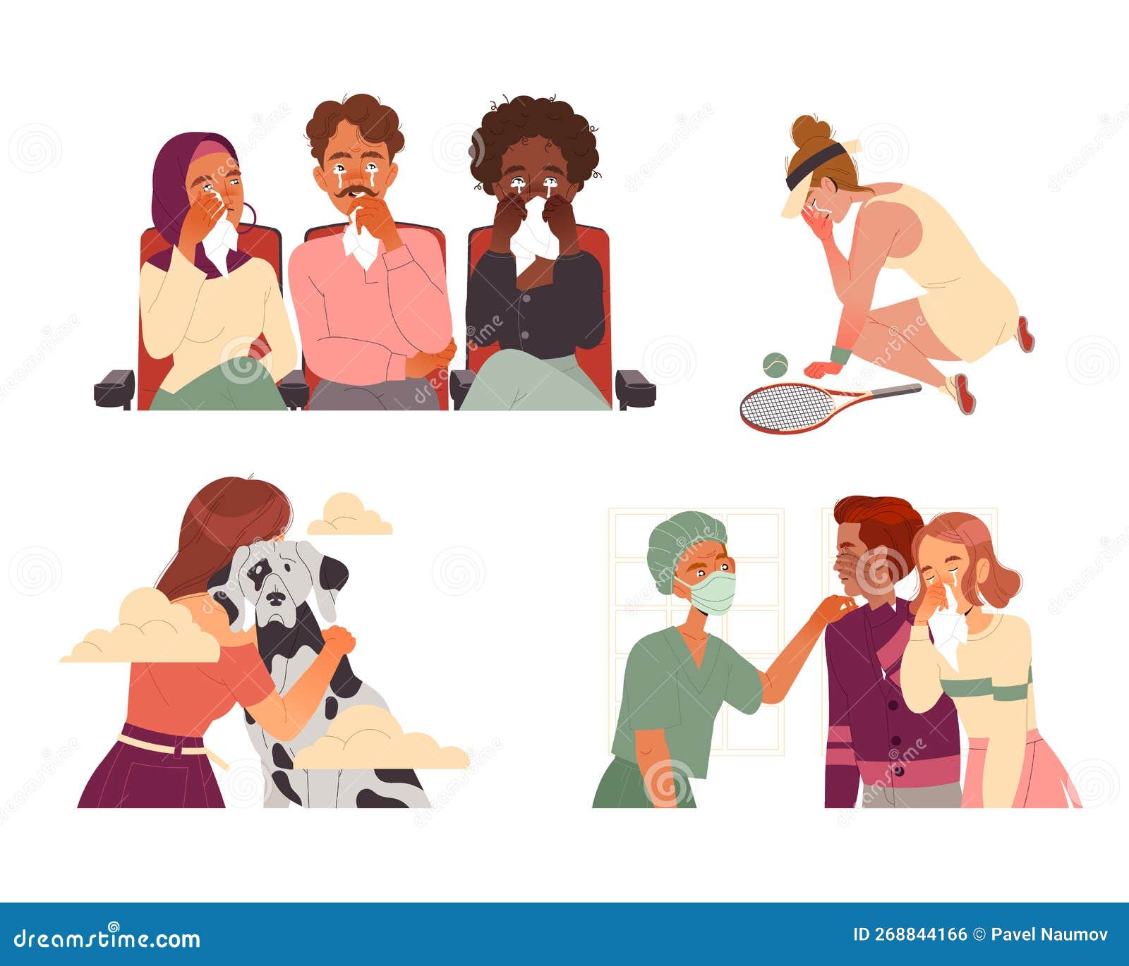 People Characters Crying and Weeping Feeling Deep Emotion Vector Set ...