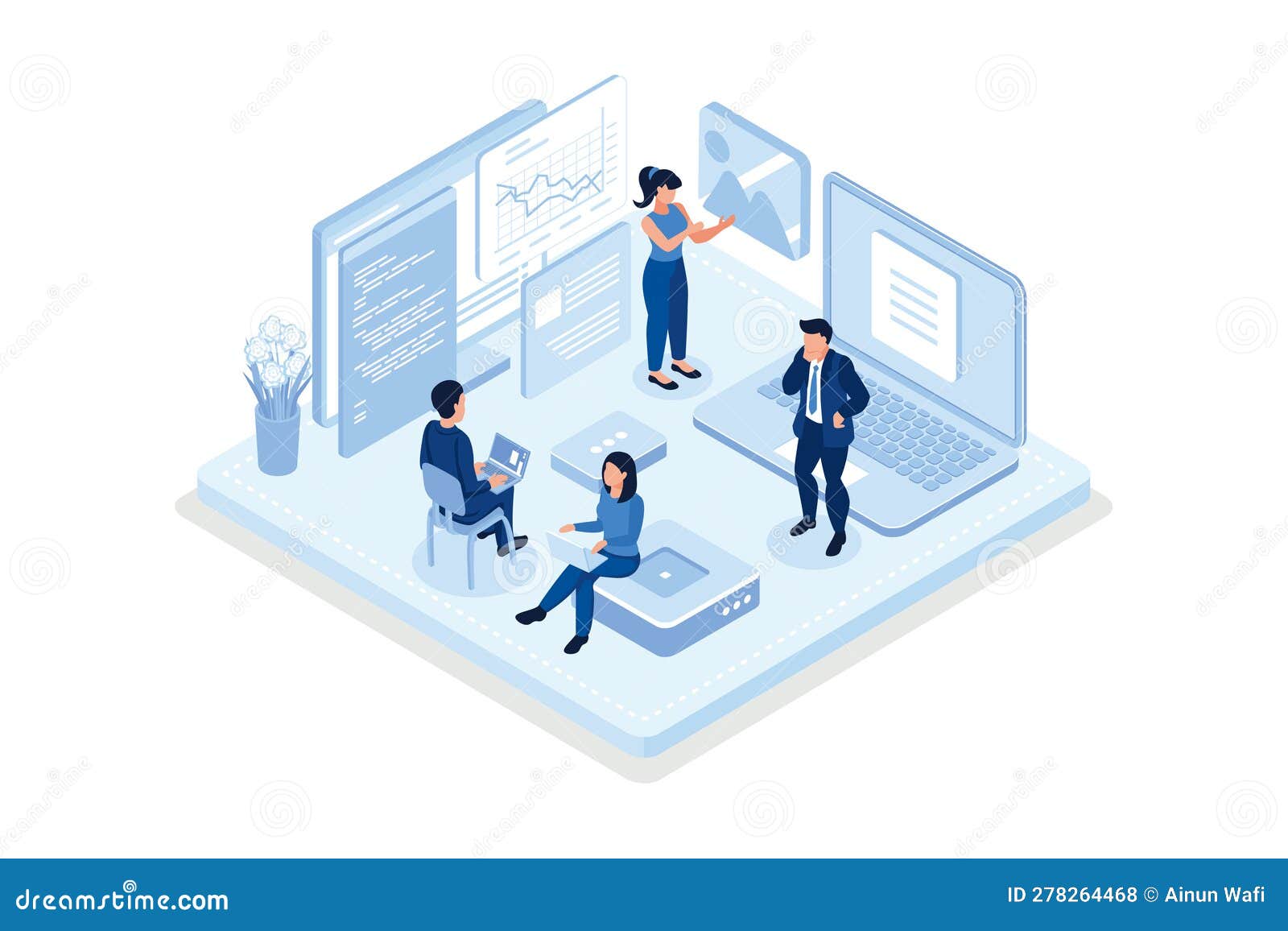 People Characters Developing New Software on Laptop. Developers Team ...