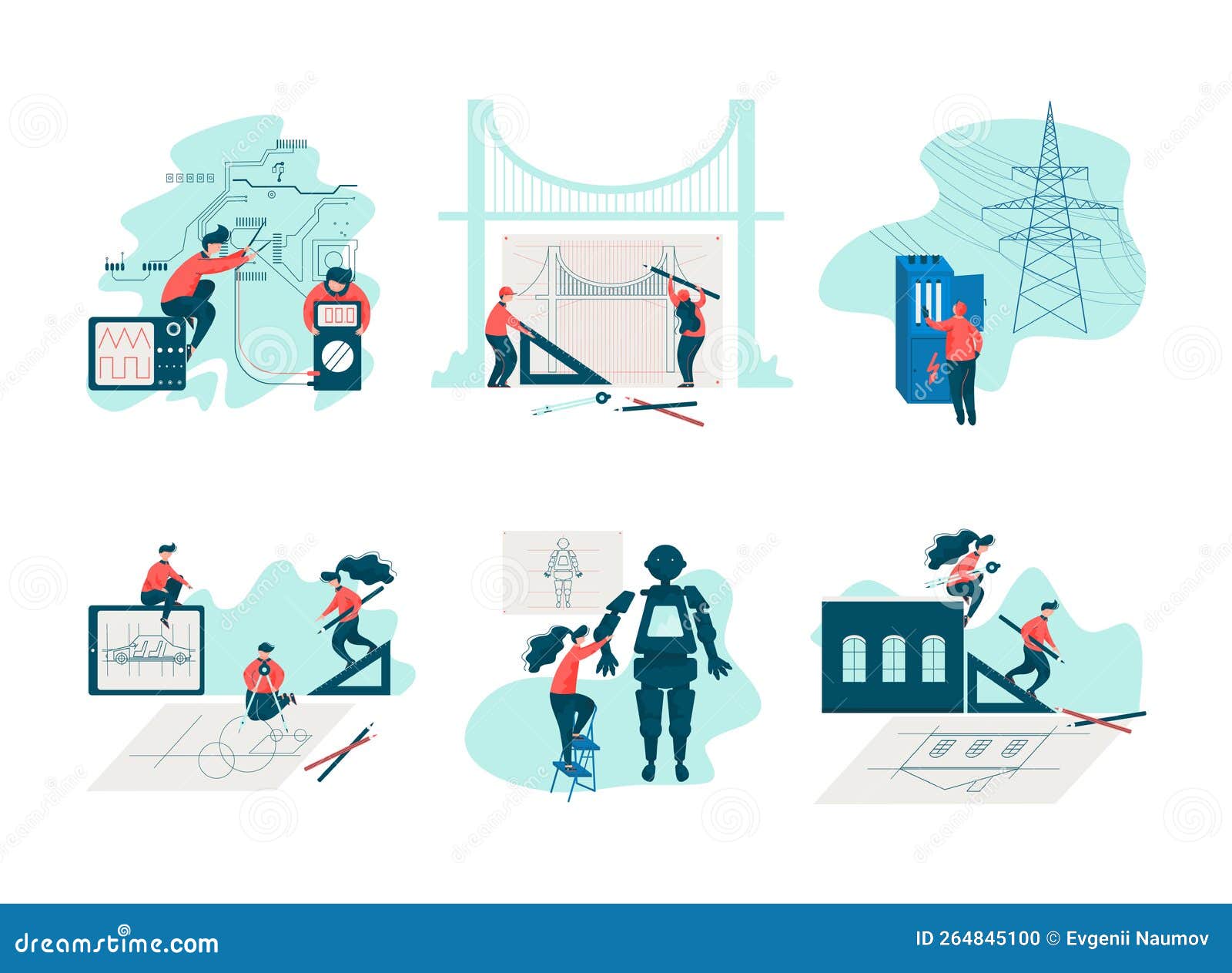 People Characters Engineering Project Engaged in Construction and ...