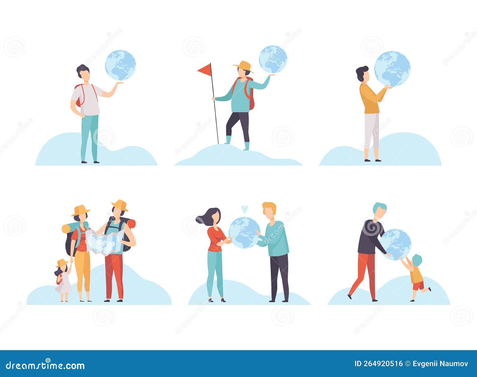 People Characters with Globe and Map Planning Travel Vector Set Stock ...
