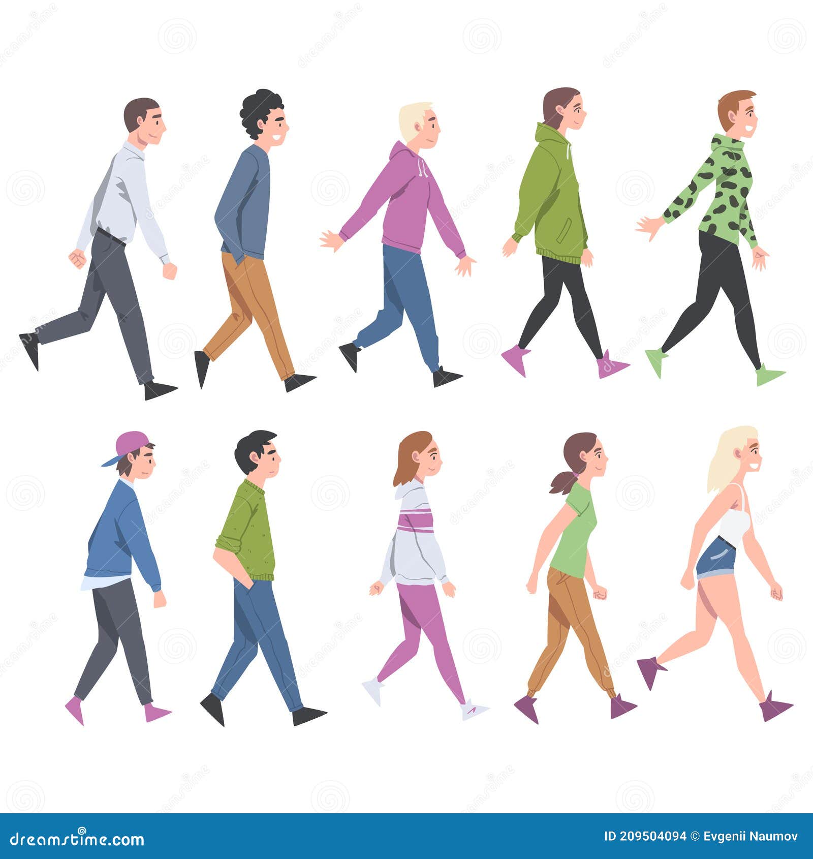 People Characters Going and Walking with Different Gait Side View ...