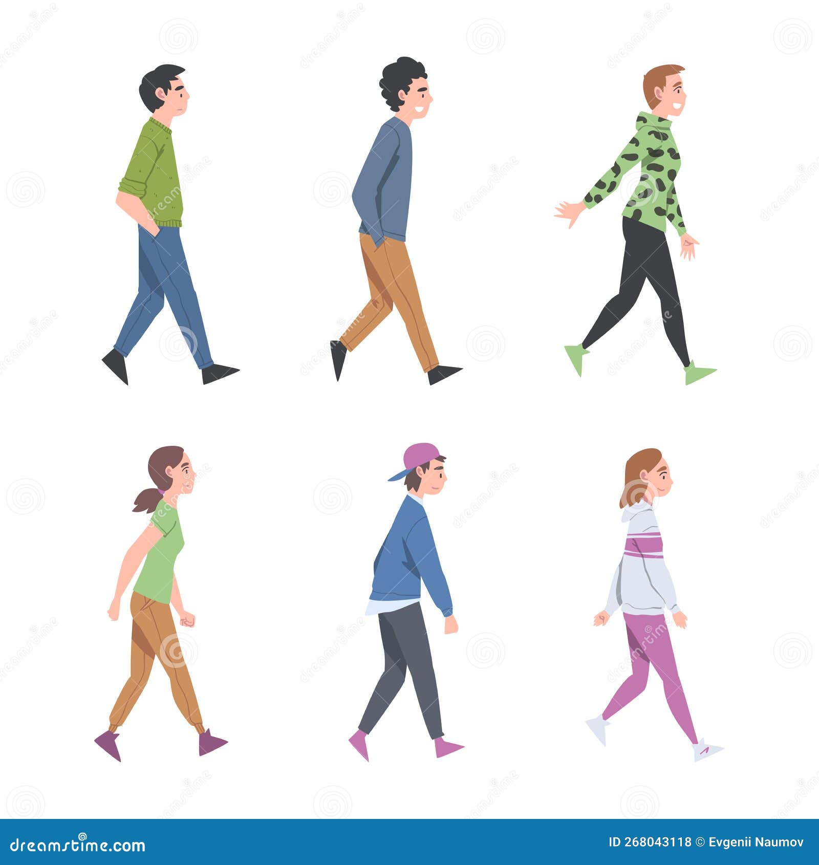 People Characters Going and Walking with Different Gait Side View ...
