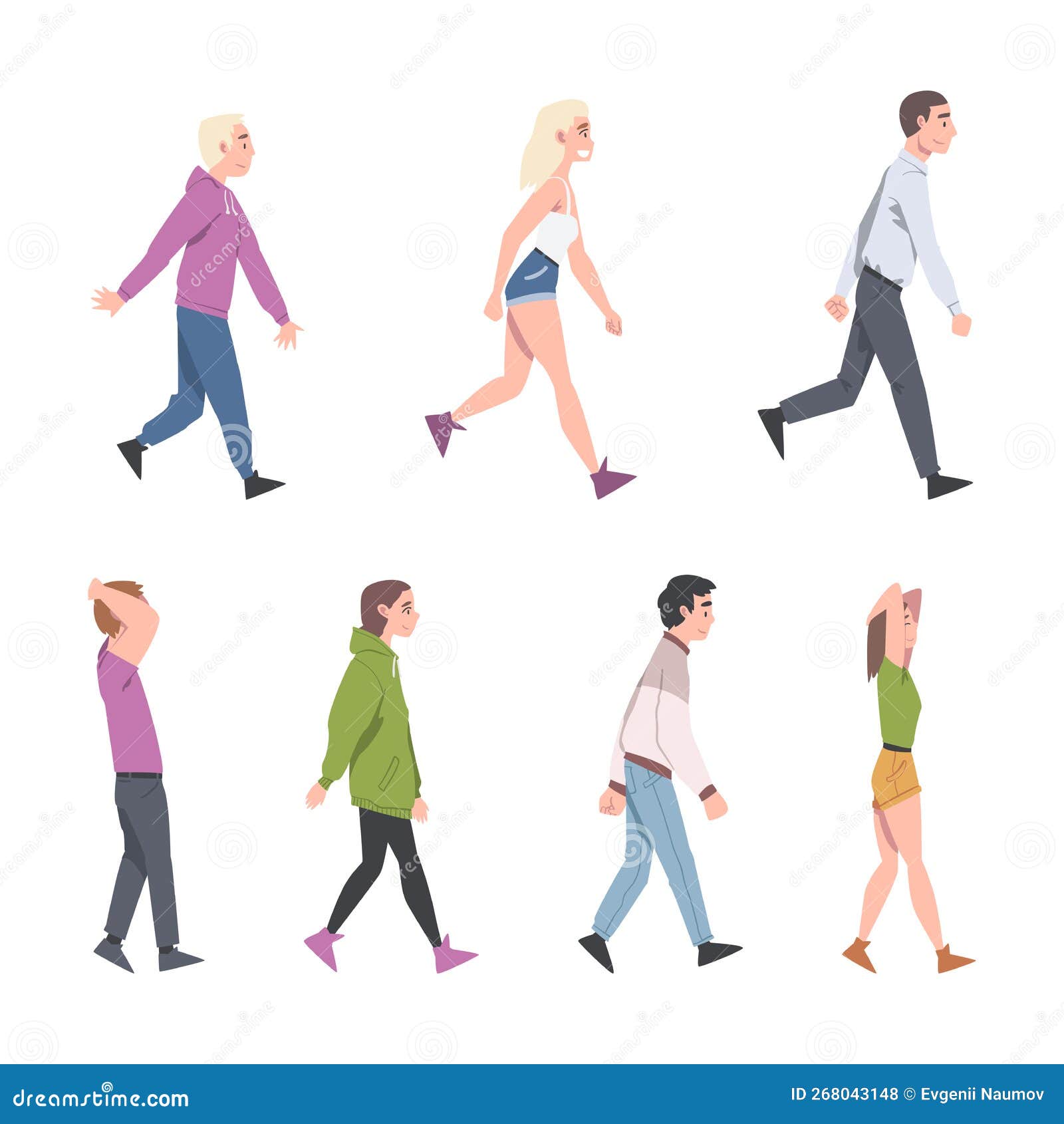 People Characters Going And Walking With Different Gait Side View ...