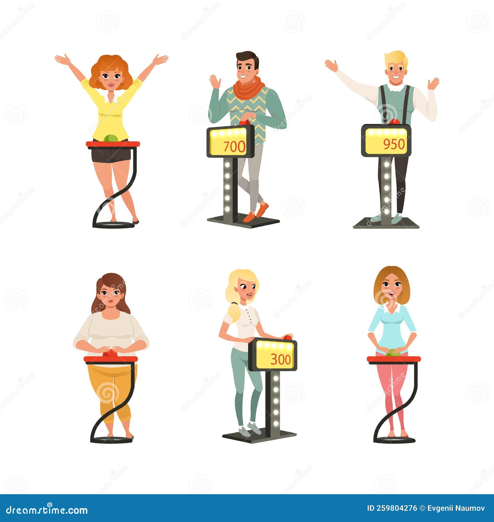 People Characters Participating in Panel Game on Television Standing in ...