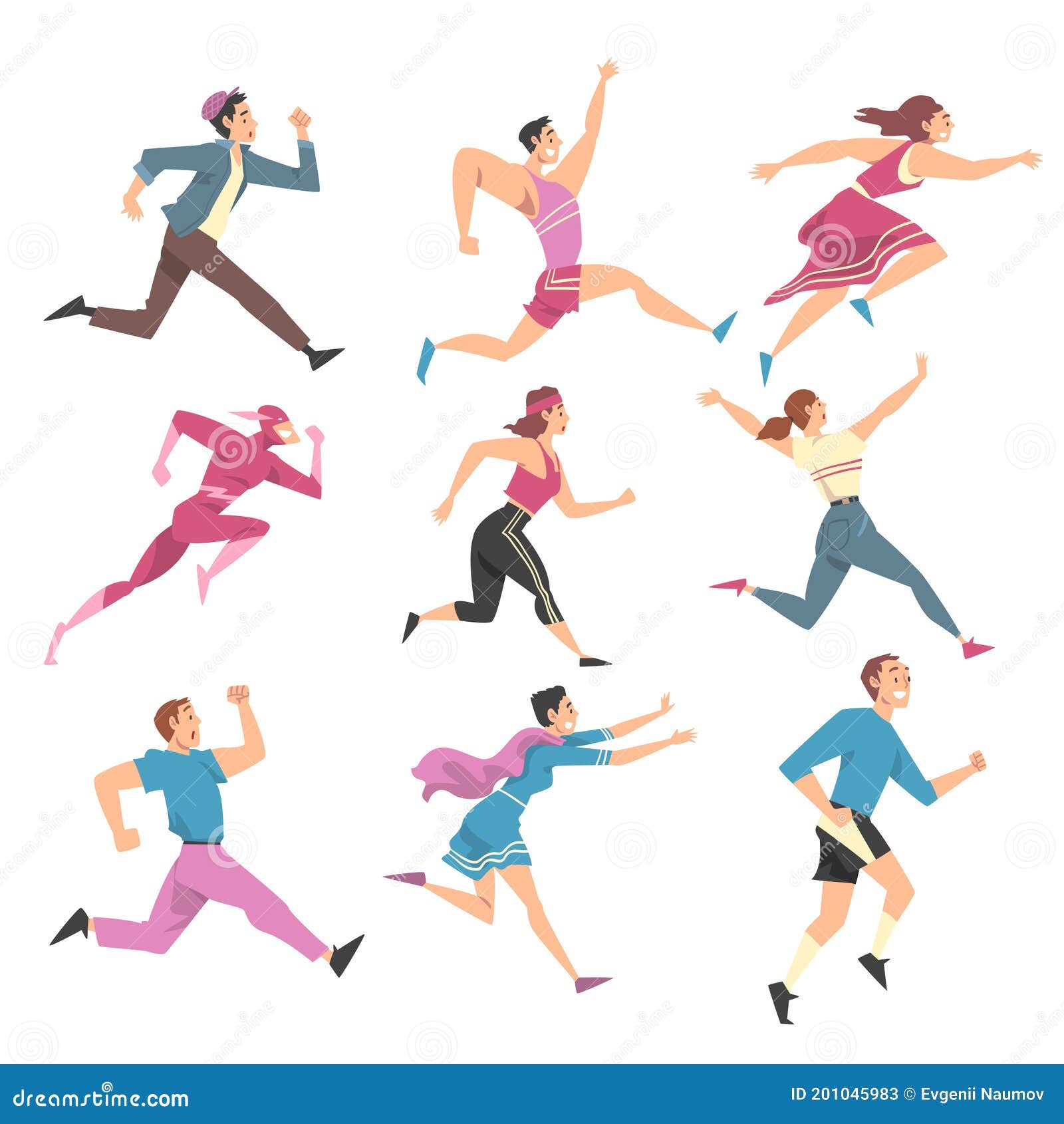 People Characters Running and Pushing Forward in a Hurry Vector ...